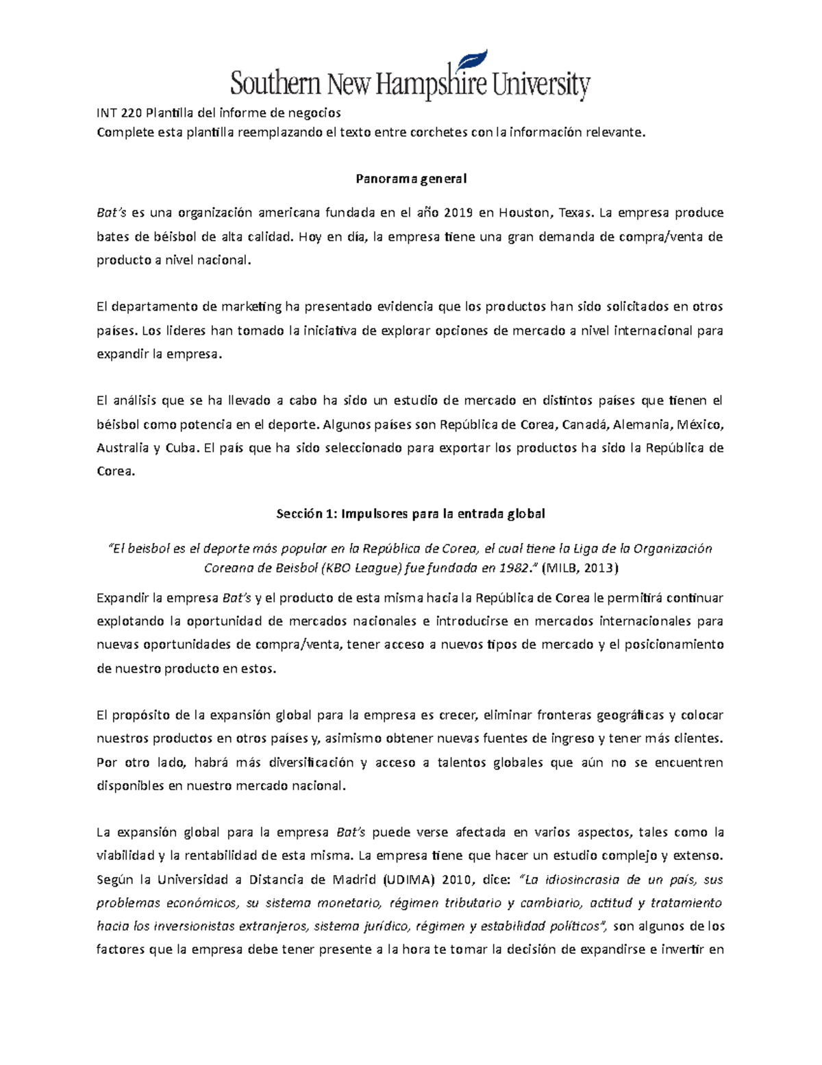 2nd final project - INT 220 Plantilla del informe de negocios Complete esta plantilla ...