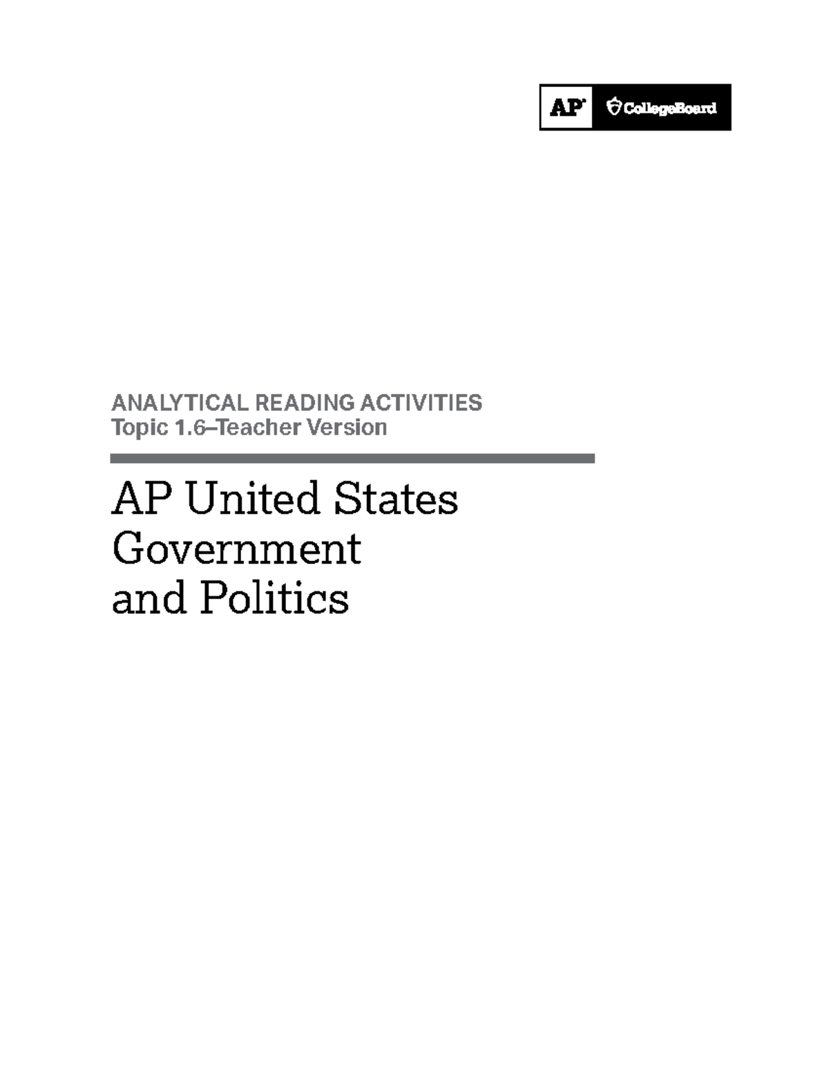 Ap 1.6 answers - just ap work - AP United States Government and ...