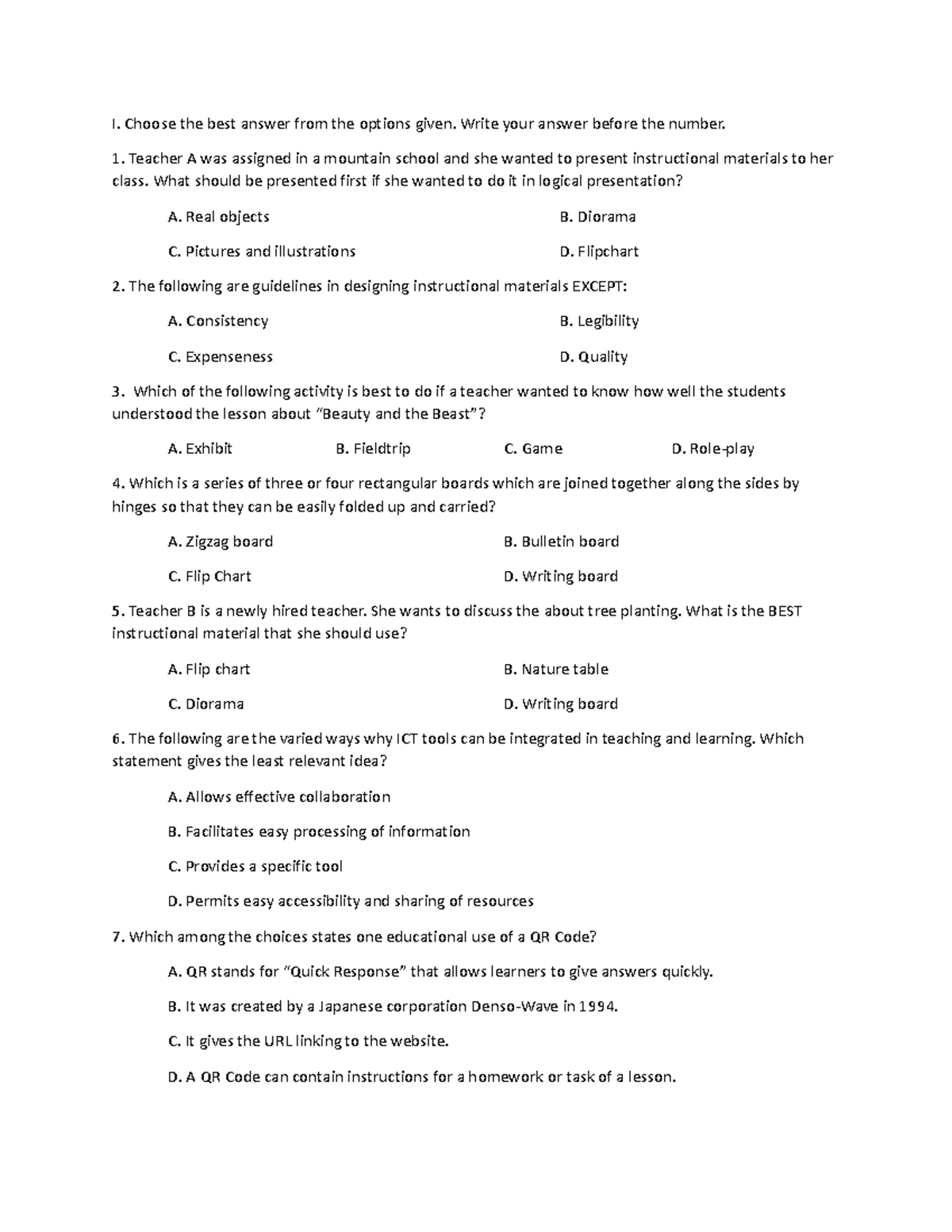 Ed Tech-Final-Exam - just answer - I. Choose the best answer from the ...