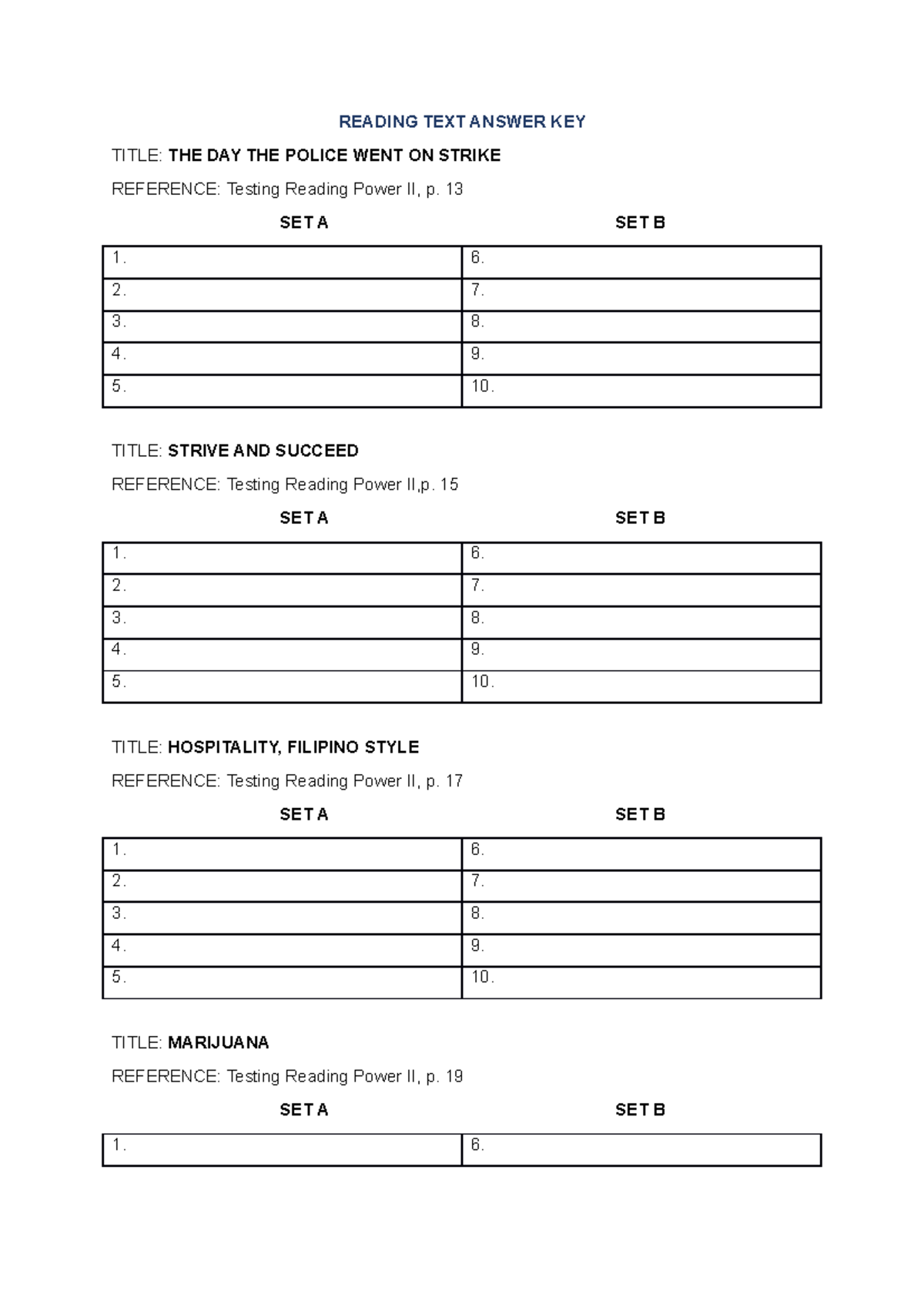 Reading TEXT Answer KEY - READING TEXT ANSWER KEY TITLE: THE DAY THE ...