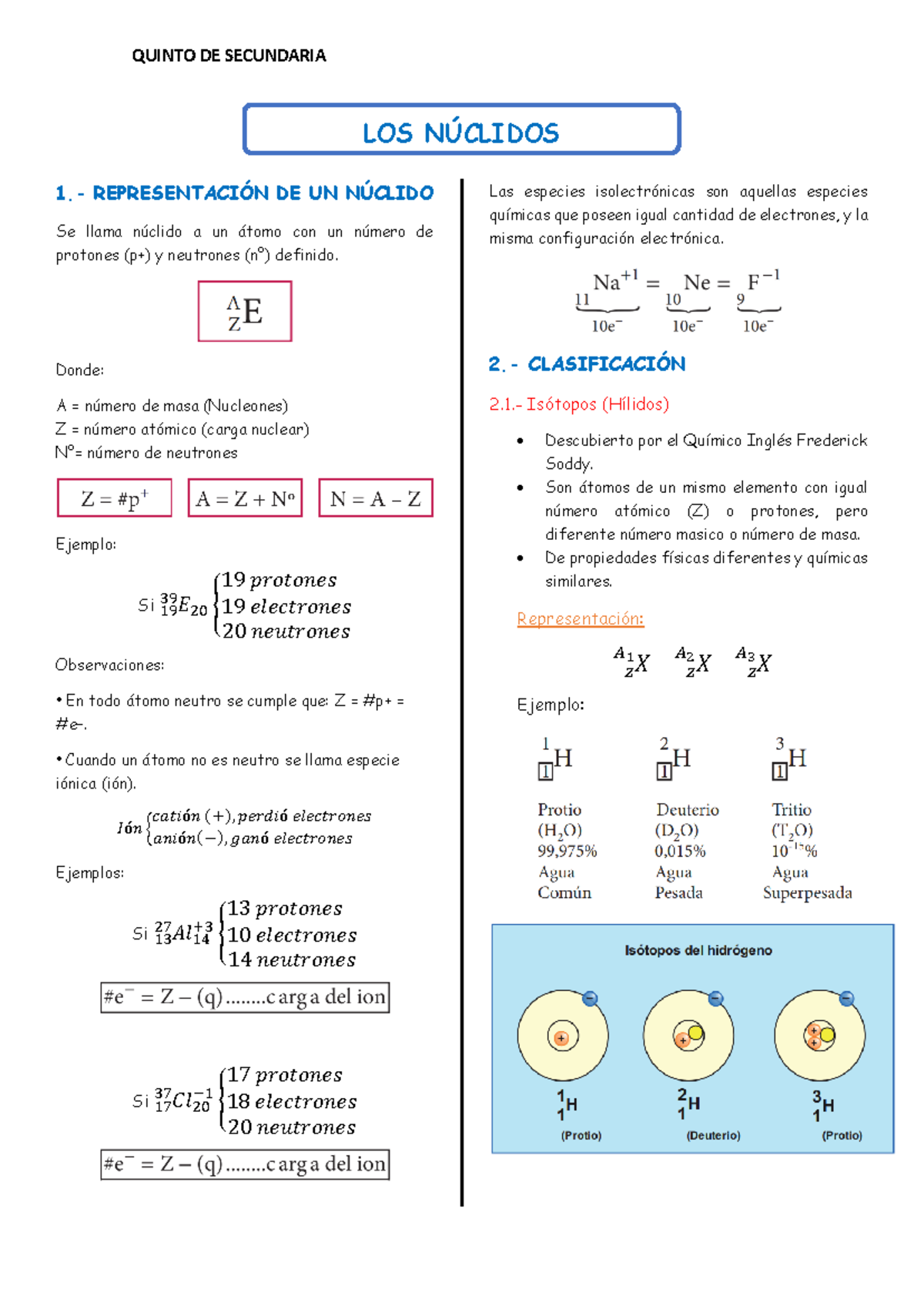 Teoría - TEMA 04 - LOS Núclidos - QUINTO DE SECUNDARIA LOS NÚCLIDOS 1 ...