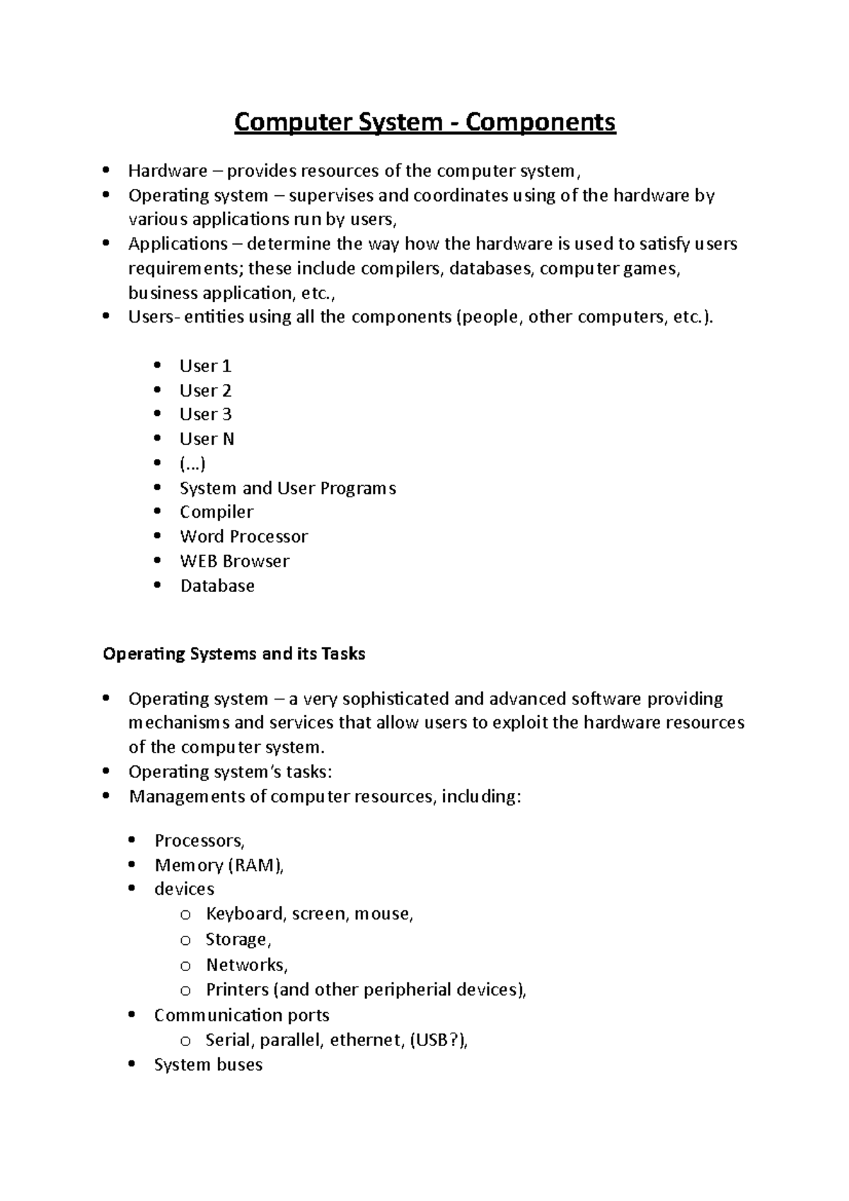 Computer System - Components - , Users- entities using all the ...