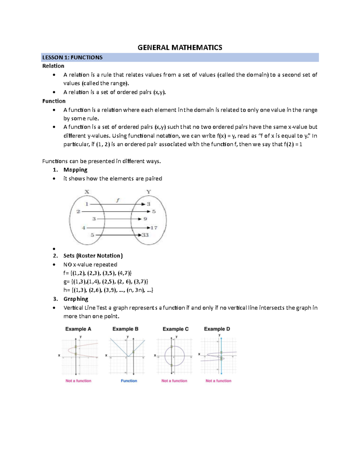 Handouts General Mathematics - GENERAL MATHEMATICS LESSON 1: FUNCTIONS ...