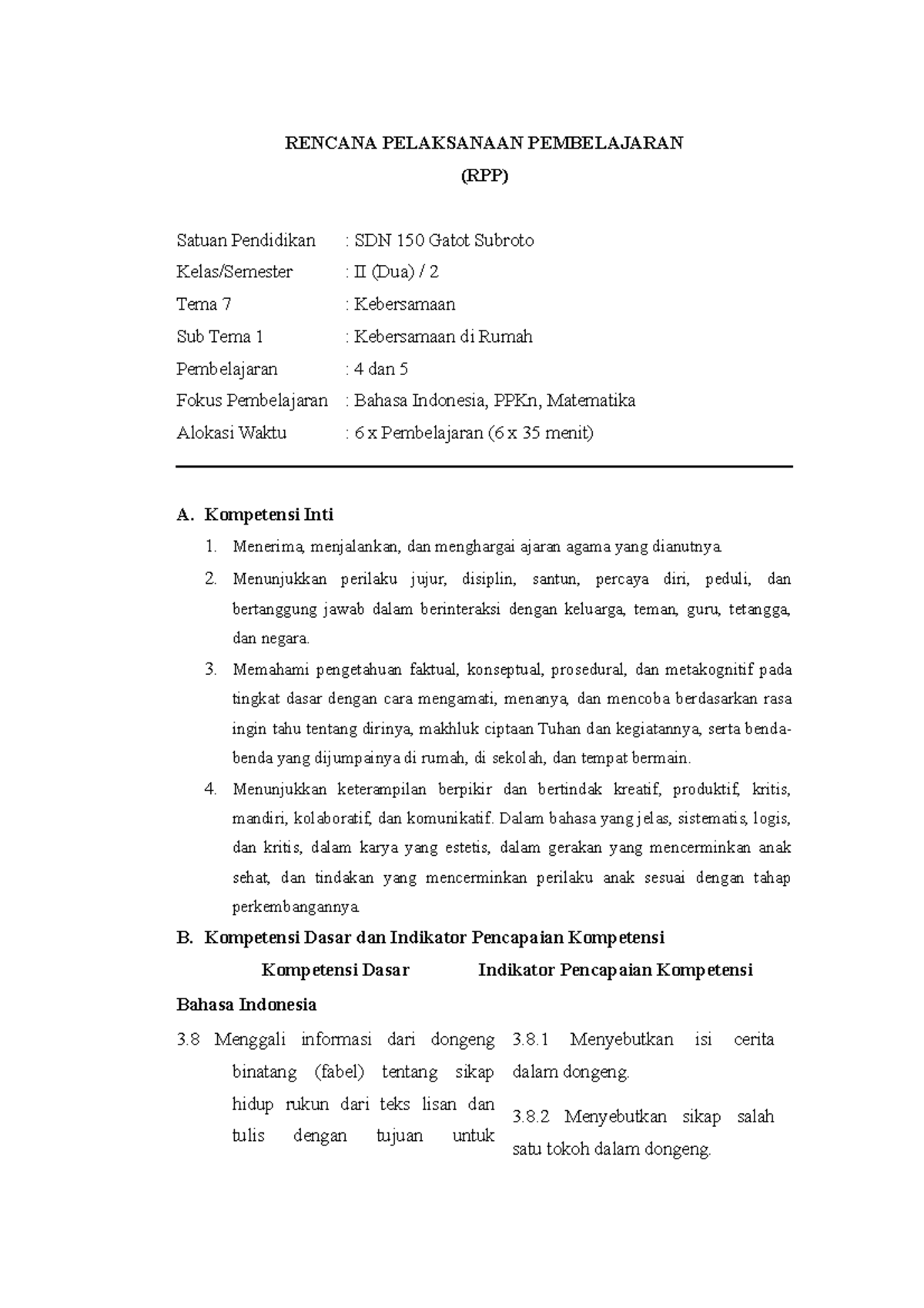 Contoh RPP SD Kelas 2 Tema 7 Subtema 1 Pemb 4 dan 5 - RENCANA ...