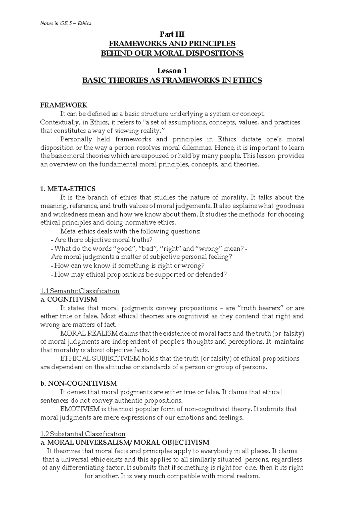 3.1 Basic Theories as Frameworks in Ethics - Notes in GE 5 – Ethics ...