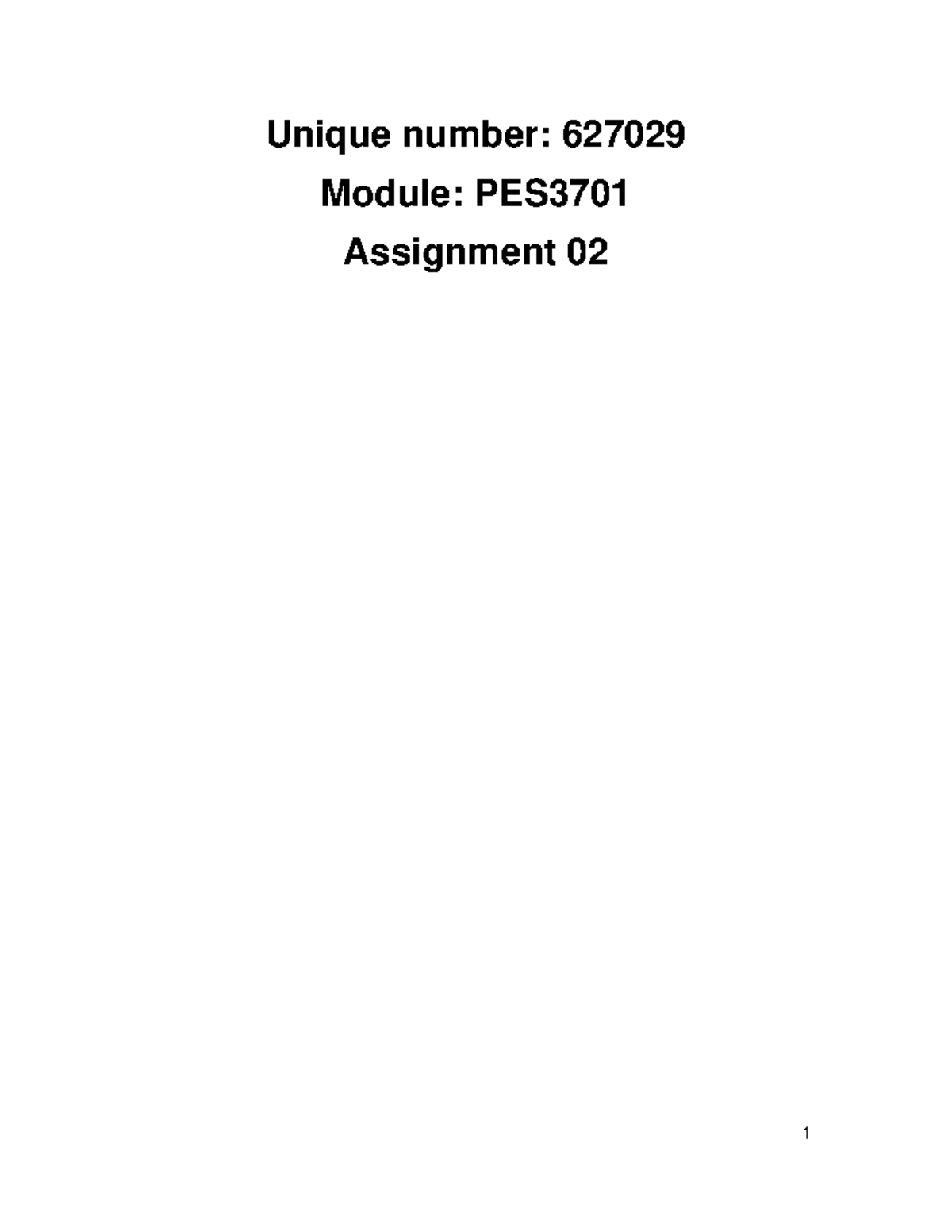 PES3701 Assignment 2 - 2020 - Index Page Unique number: Module: PES ...