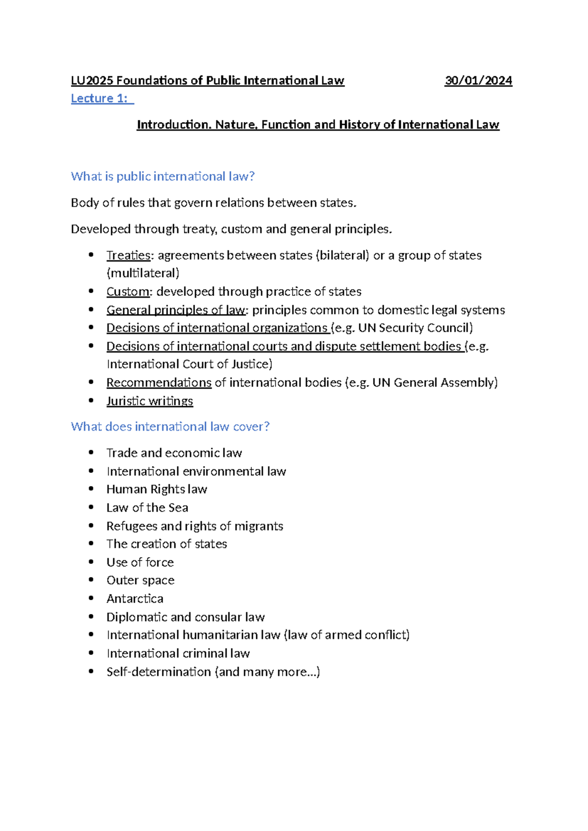 IP Lecture 1 - LU2025 Foundations of Public International Law 30/01/ Lecture 1: Introduction ...