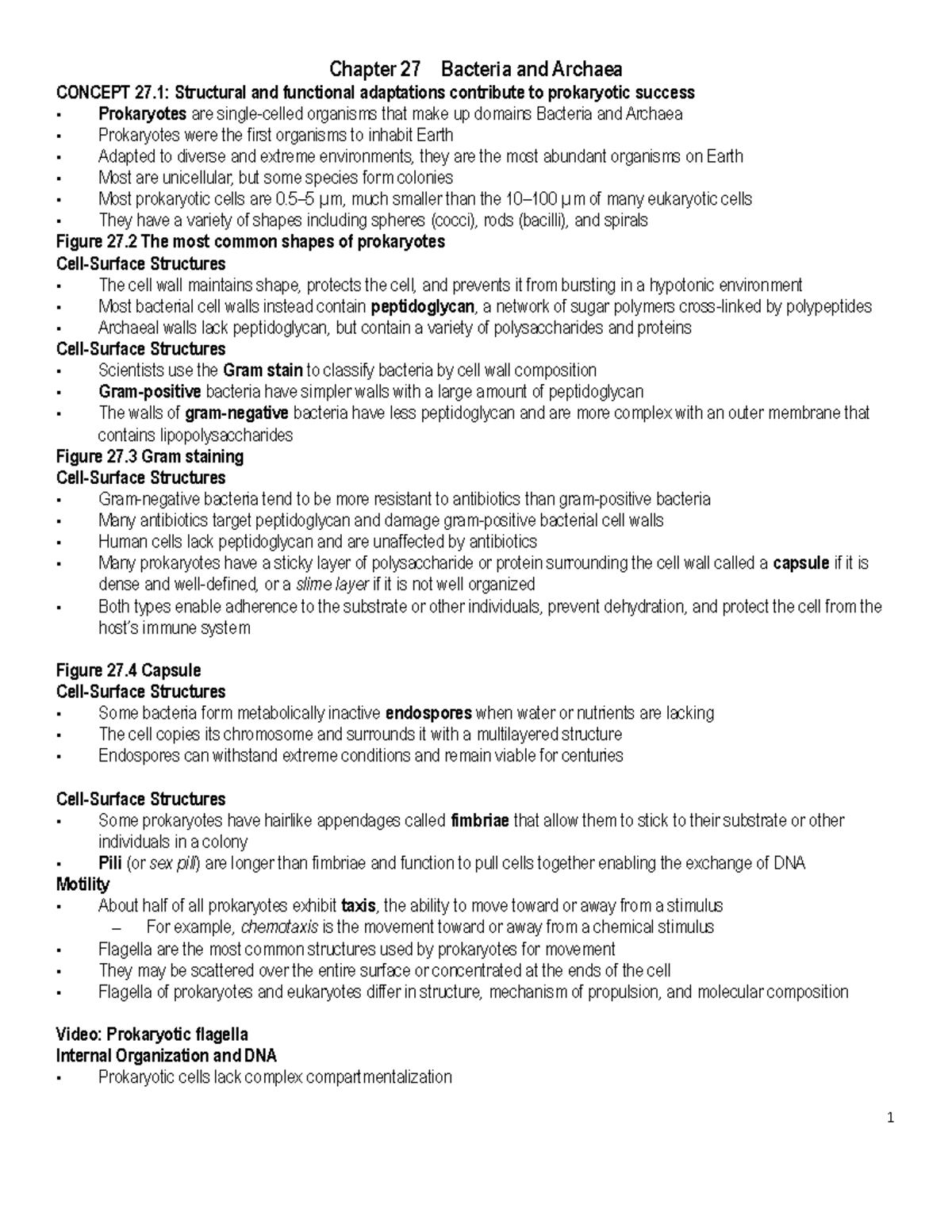 Chapter 27 Review Notes Bacteria and Archaea - Chapter 27 Bacteria and ...