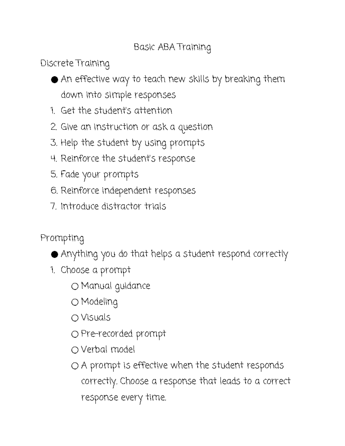 ABA Training Notes - This is honestly just to get a document ...