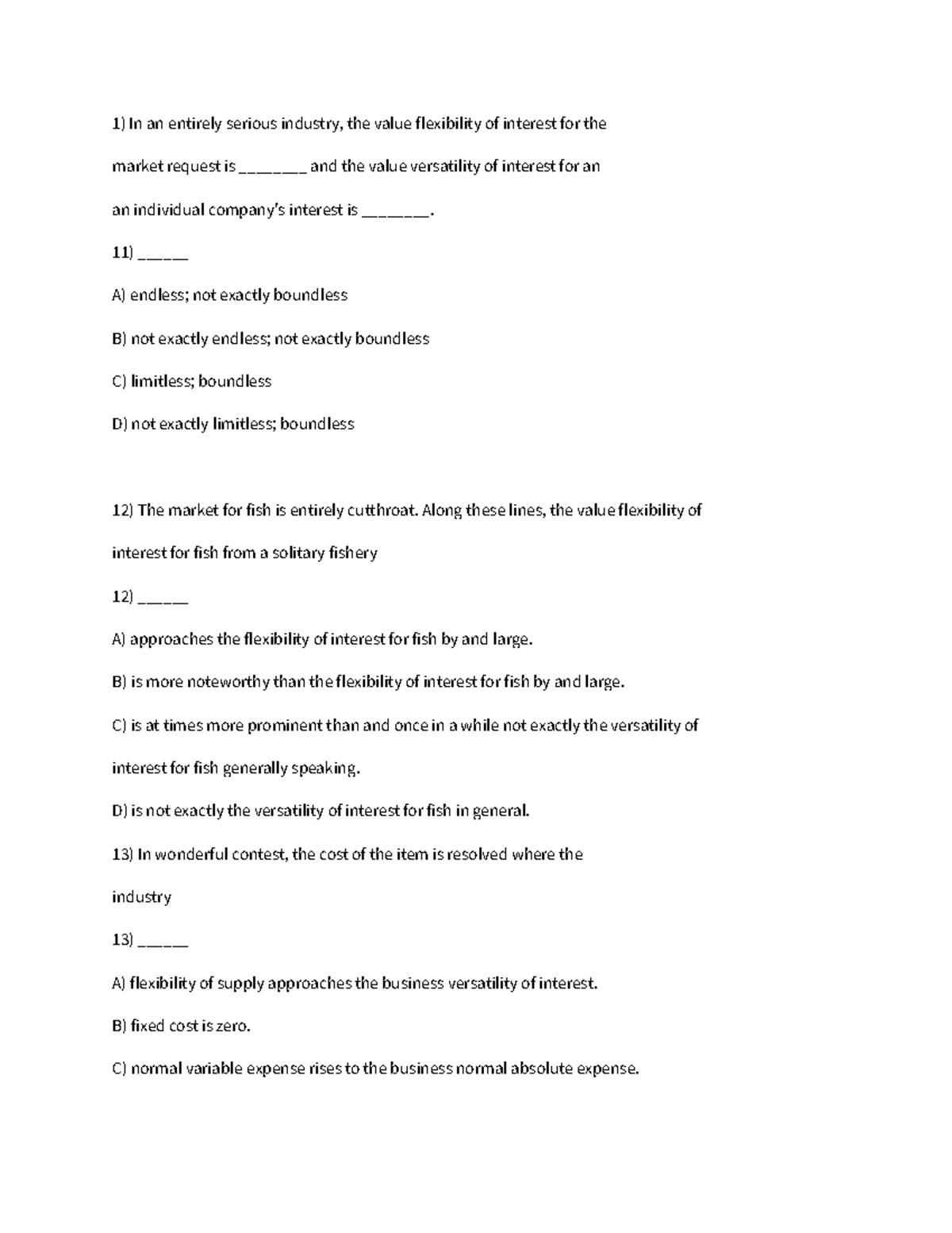 Multiple Choice 11 Questions -ECON1007 Perfect Competition - PSYO 2080 ...