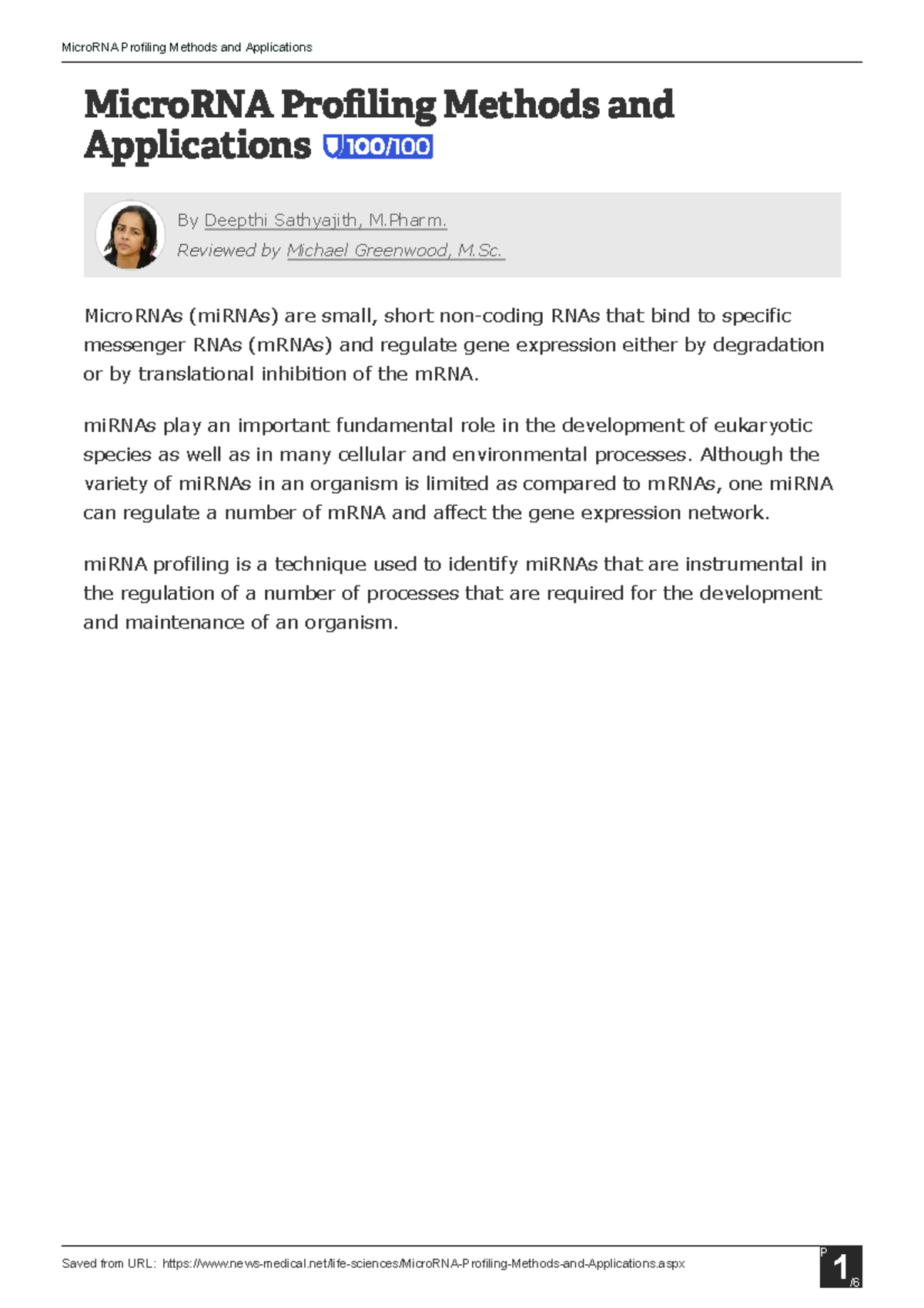 Micro Rna Profiling Methods And Applications Microrna Profiling Methods And Applications