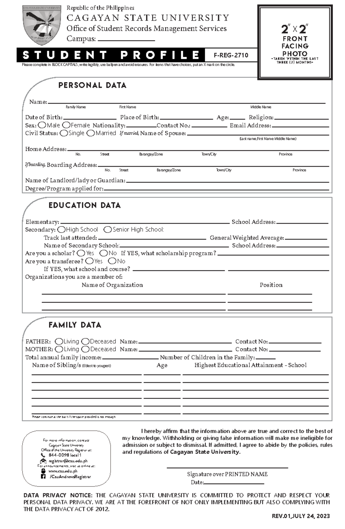 Studentprofile form - I need this right now - Republic of the ...