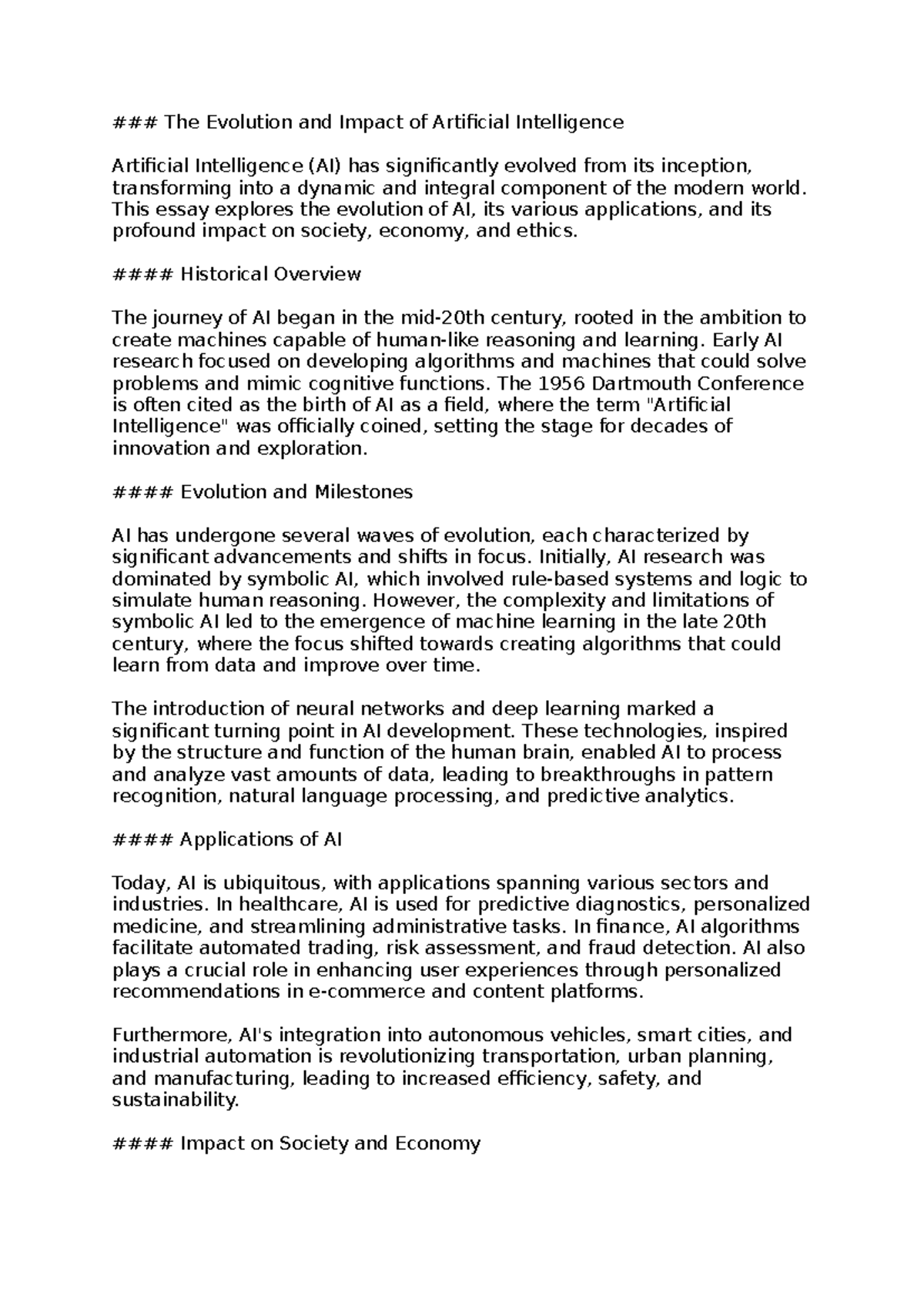 The Evolution and Impact of Artificial Intelligence - This essay ...