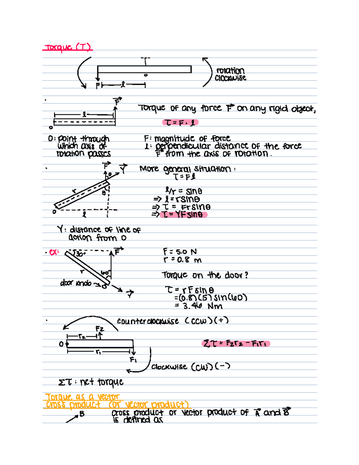 Chapter 10 - Dynamics of Rotational Motion - Torque T i i rotation o ...