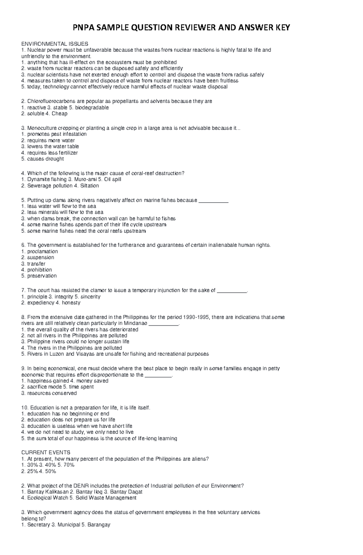 Sample Question Reviewer AND Answer KEY - PNPA SAMPLE QUESTION REVIEWER ...