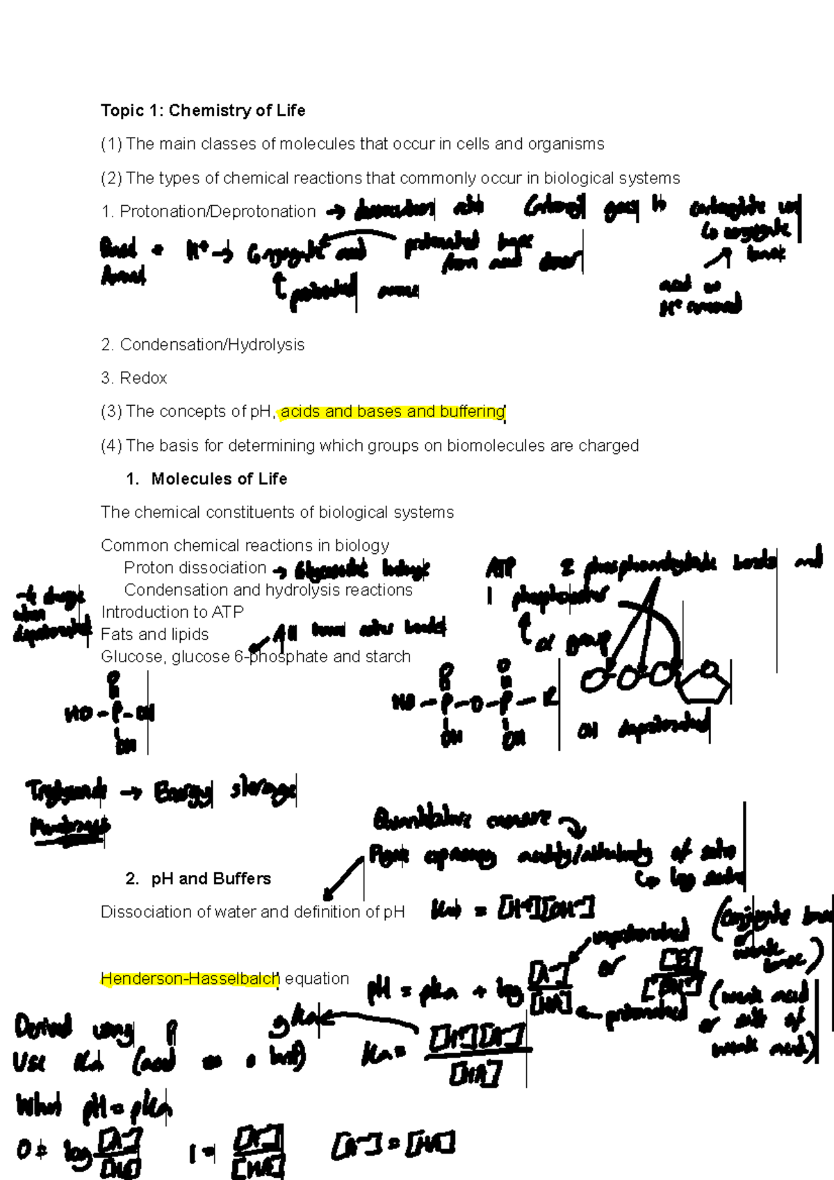 Revision checklist copy - Topic 1: Chemistry of Life (1) The main ...