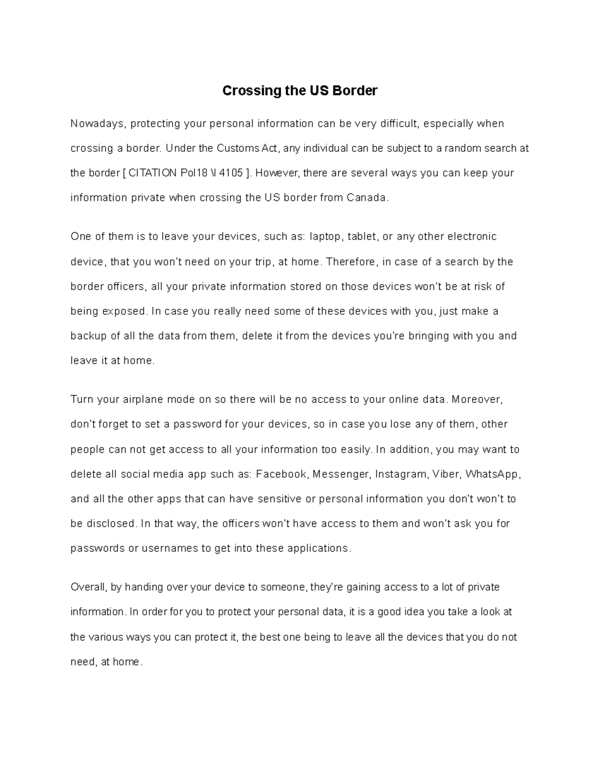 Border privacy activity - Crossing the US Border Nowadays, protecting ...