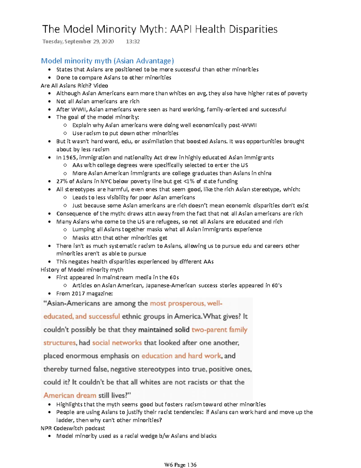 WEek 6 AAPI Health Disparities Lecture - Model minority myth (Asian ...