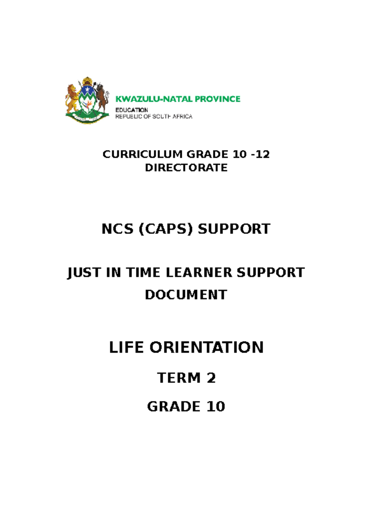 LO Grade 10 Learner Support DOC TERM 2 2022 - CURRICULUM GRADE 10 - DIRECTORATE NCS (CAPS ...