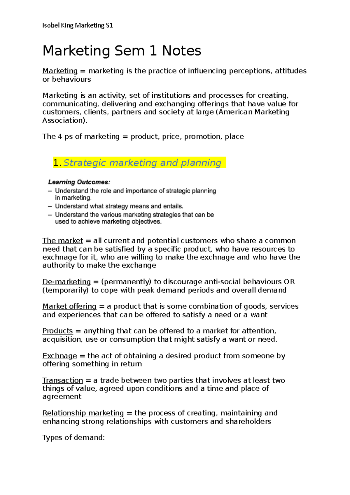 Marketing-S1-Notes - Lecture notes 1-5 - Marketing Sem 1 Notes ...