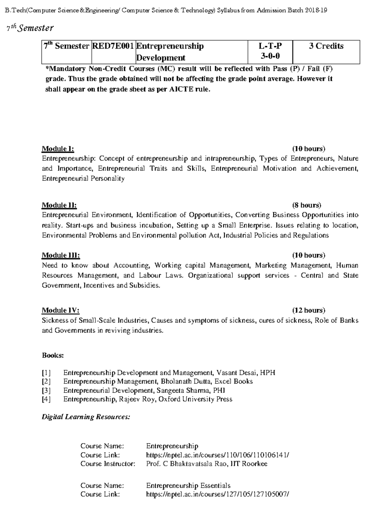 B.Tech CSE-CST 7th Sem 2018-19 Admission Batch removed - 7 th Semester *Mandatory Non-Credit ...