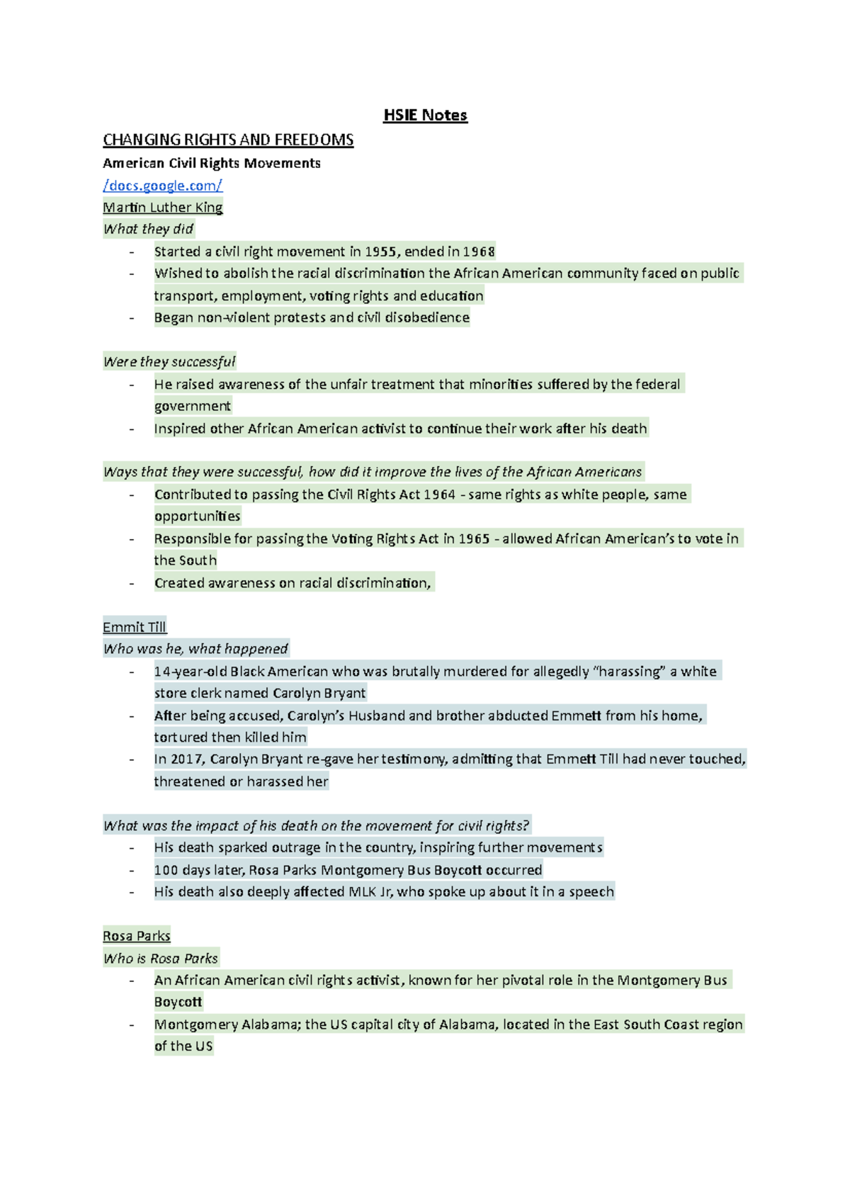 HSIE Study Notes - .... - HSIE Notes CHANGING RIGHTS AND FREEDOMS ...