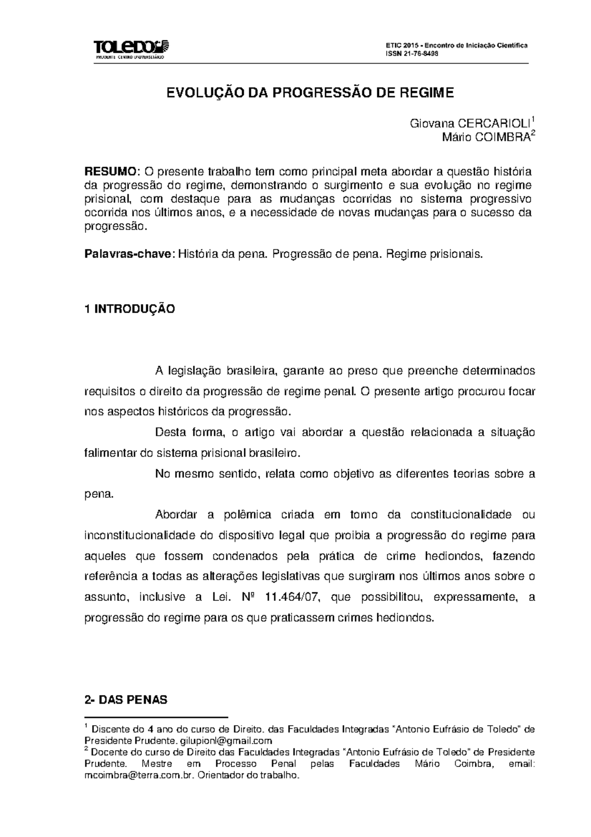 Elementos da progressão de regime lei anticrime - EVOLUÇÃO DA ...