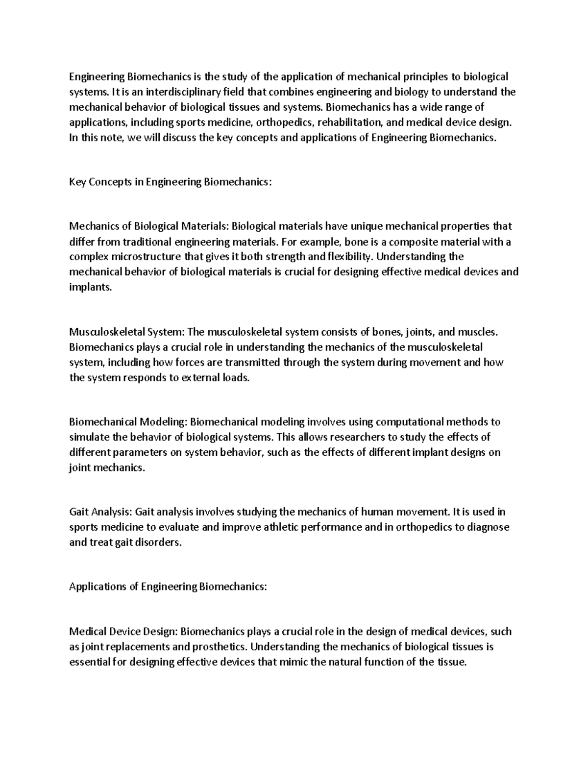 Engineering Biomechanics - It is an interdisciplinary field that ...