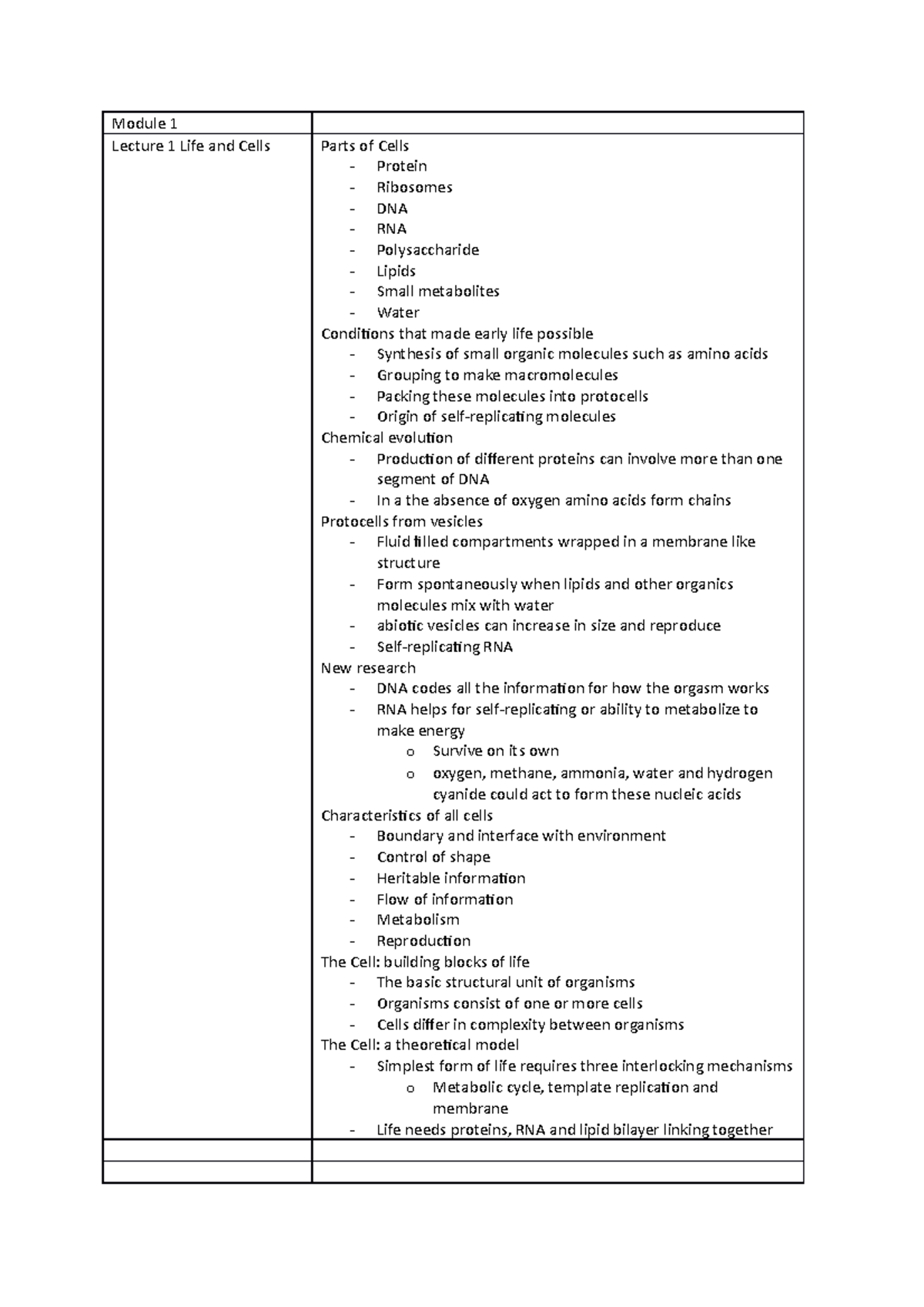 Module 1 - Notes on the first Mod - Module 1 Lecture 1 Life and Cells ...