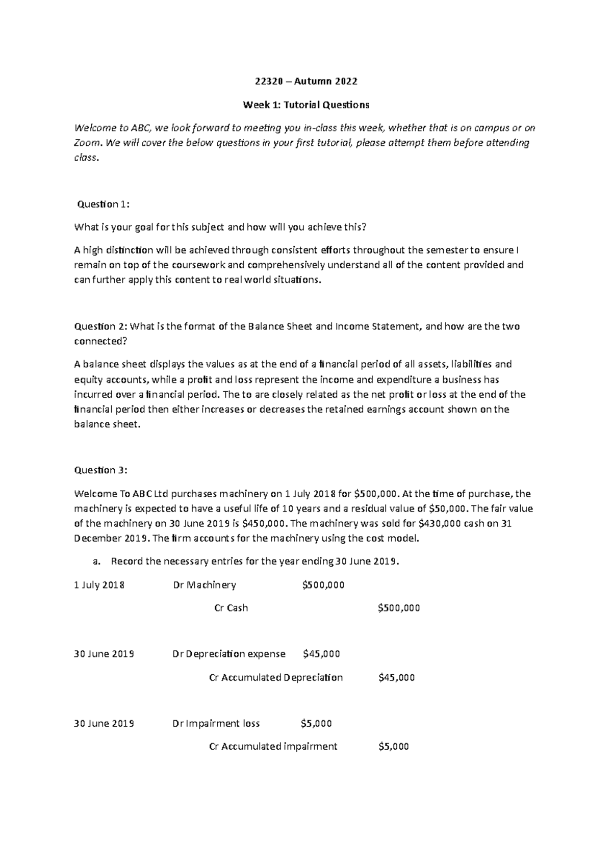 Week 1 Tutorial Questions and Answers - 22320 Autumn 2022 Week 1: Tutorial Questions Welcome to ...