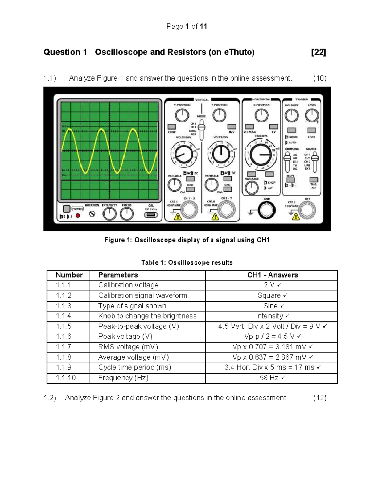 2020 01 ELE115 Possible Answers - Question 1 Oscilloscope and Resistors ...