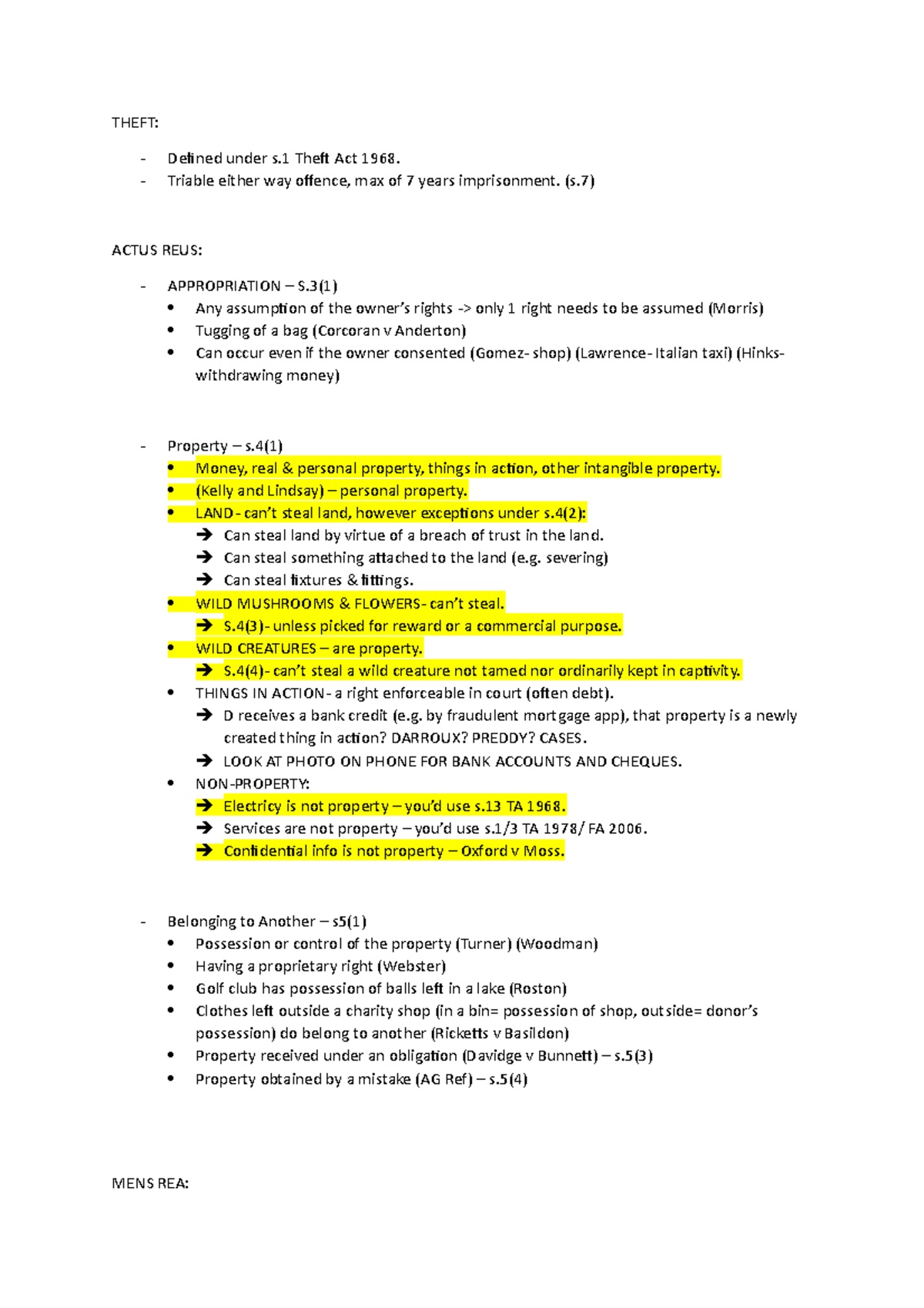 Theft, Robbery, Burglary Revision - THEFT: Defined under s Theft Act ...