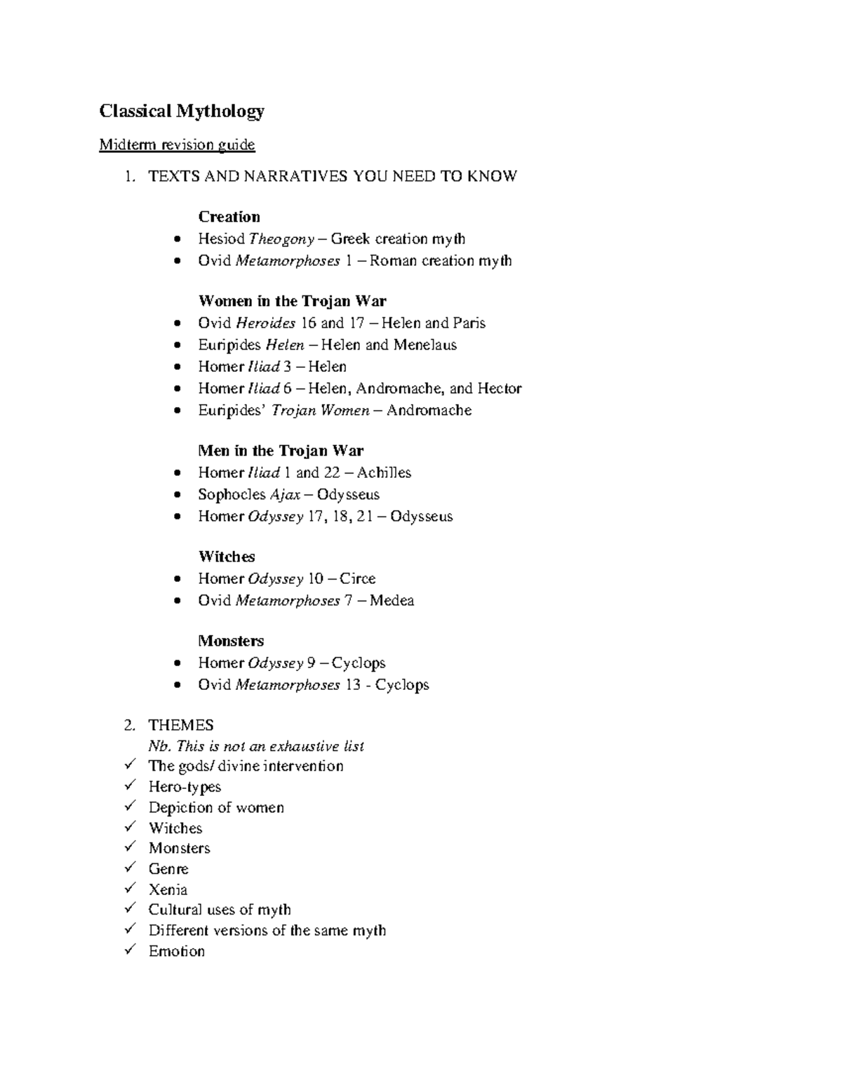 Classical Mythology midterm guide - Classical Mythology Midterm ...
