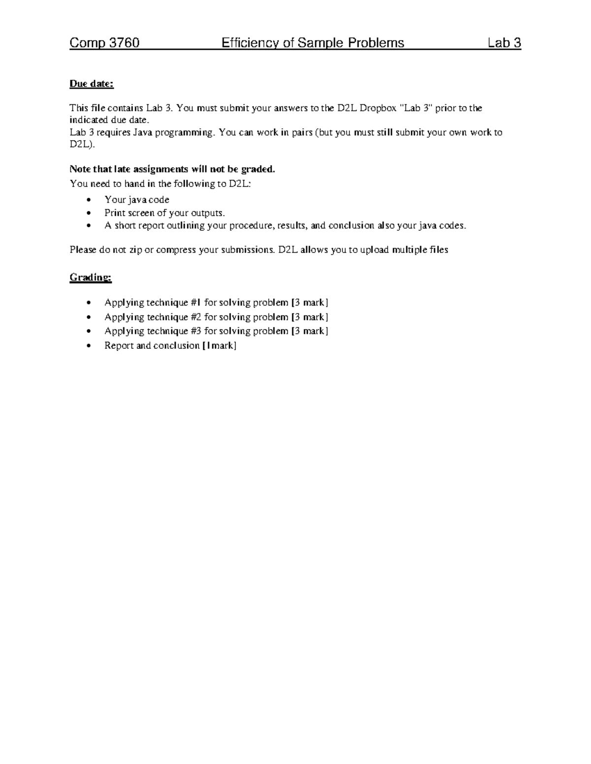 Comp3760-lab3 - Lab 3 Questions with Answers - Comp 376 0 Efficiency of ...