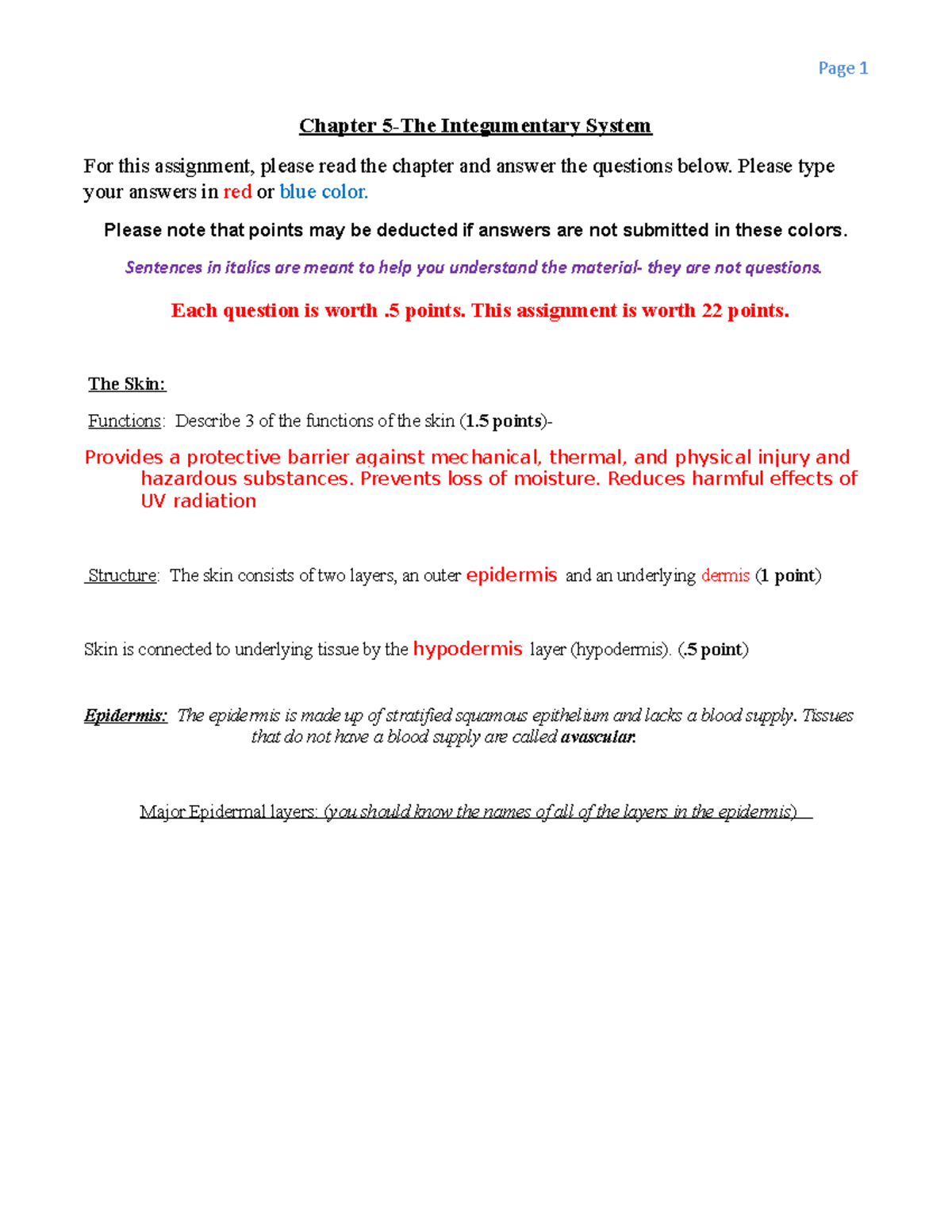 BIO 201 Chapter 5 Integumentary system assignment OPS - Chapter 5-The ...