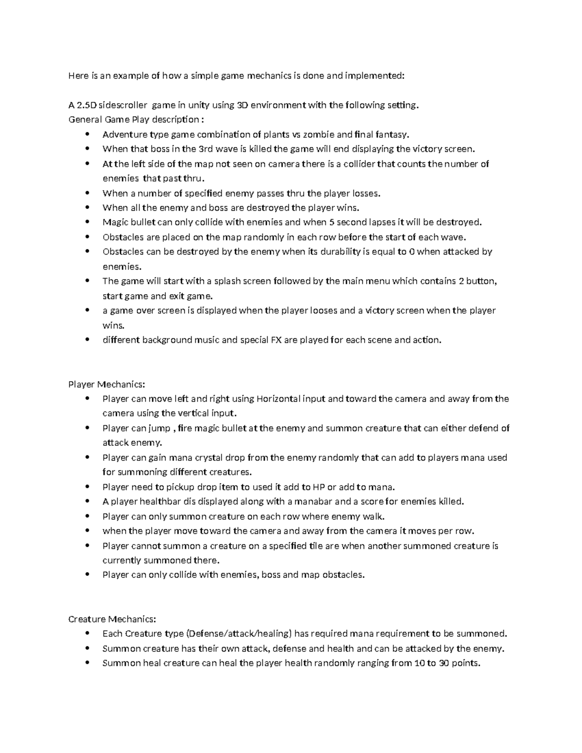 Sample Game Mechanics and Implementation - Here is an example of how a ...