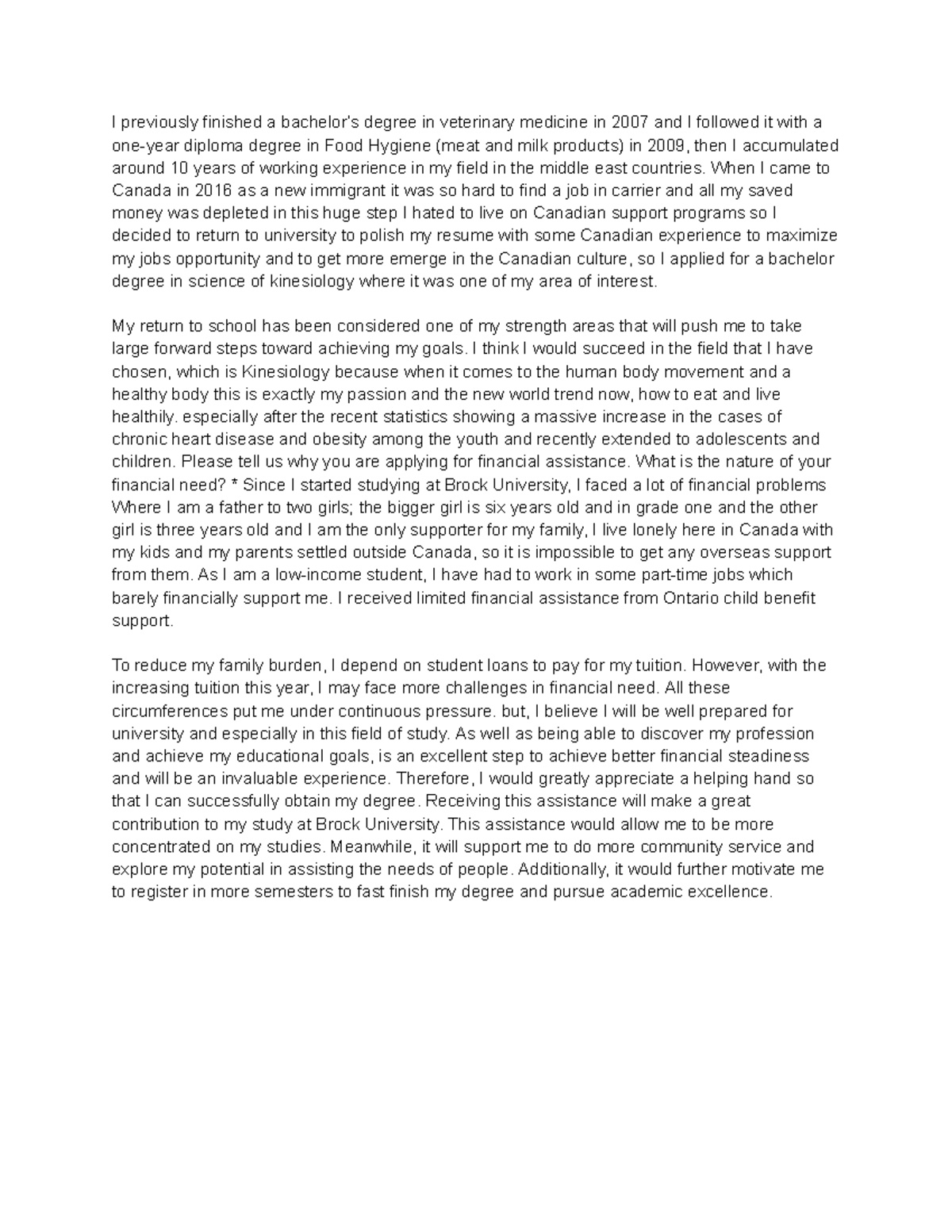 Statement of Goals and Financial Need Essay - I previously finished a ...