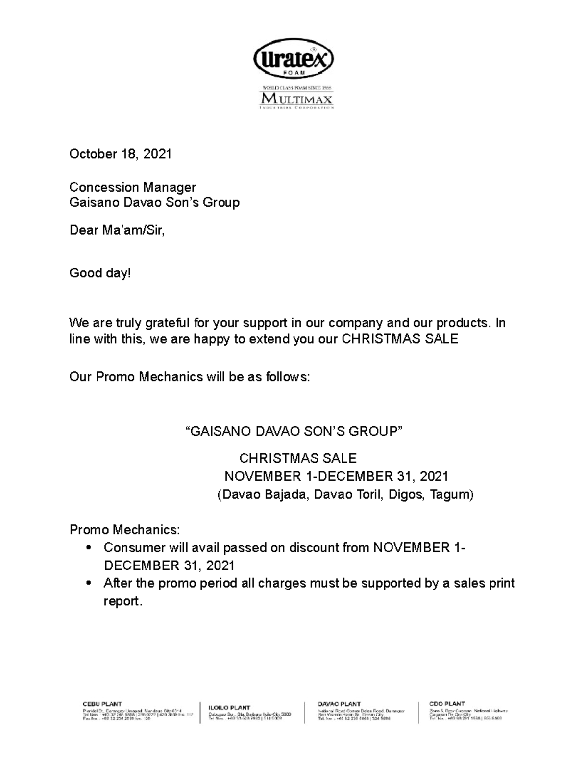Trade Letter for Local NAG Account in year 2022 - October 18, 2021 ...