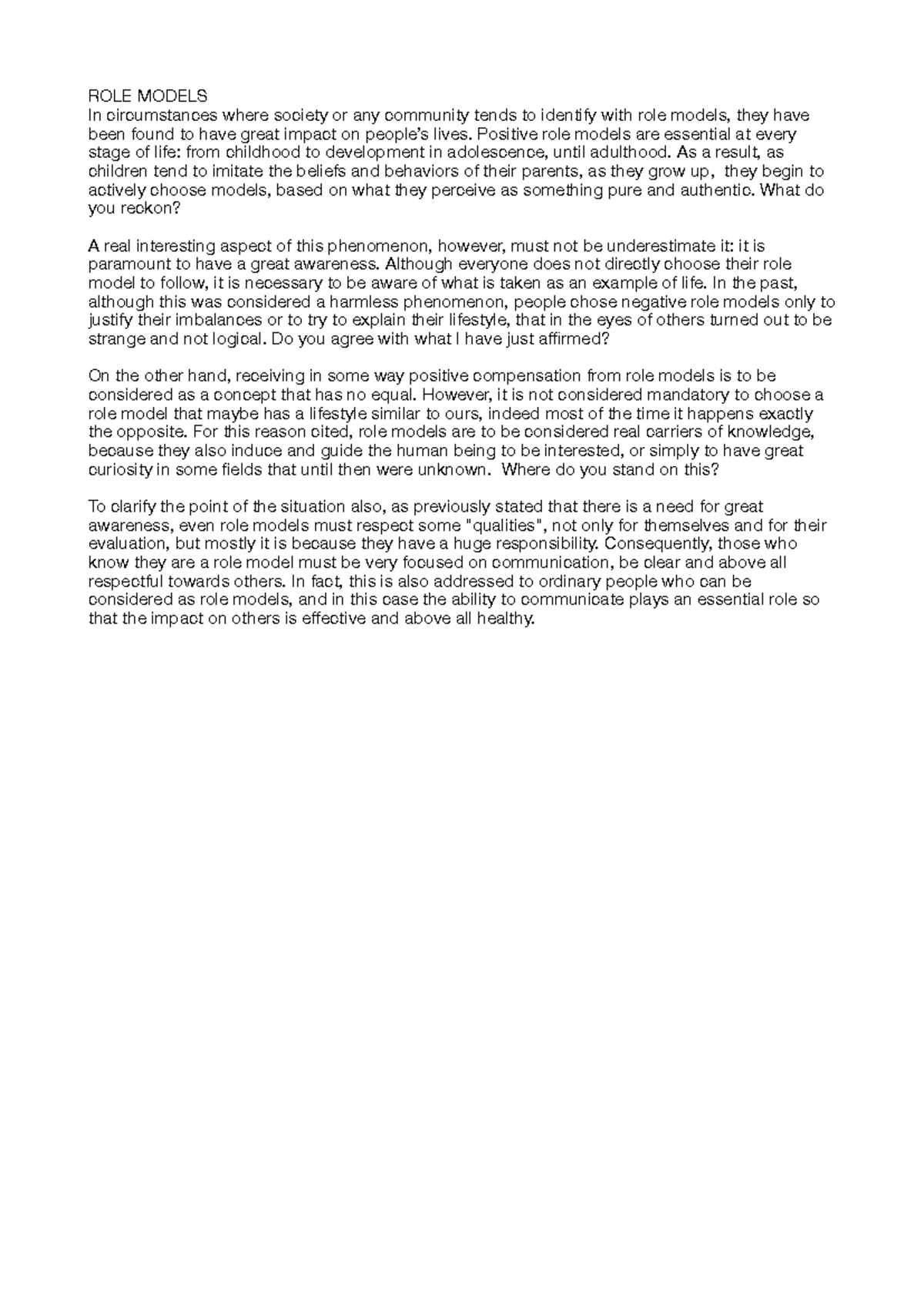 Role models - Topics - ROLE MODELS In circumstances where society or ...