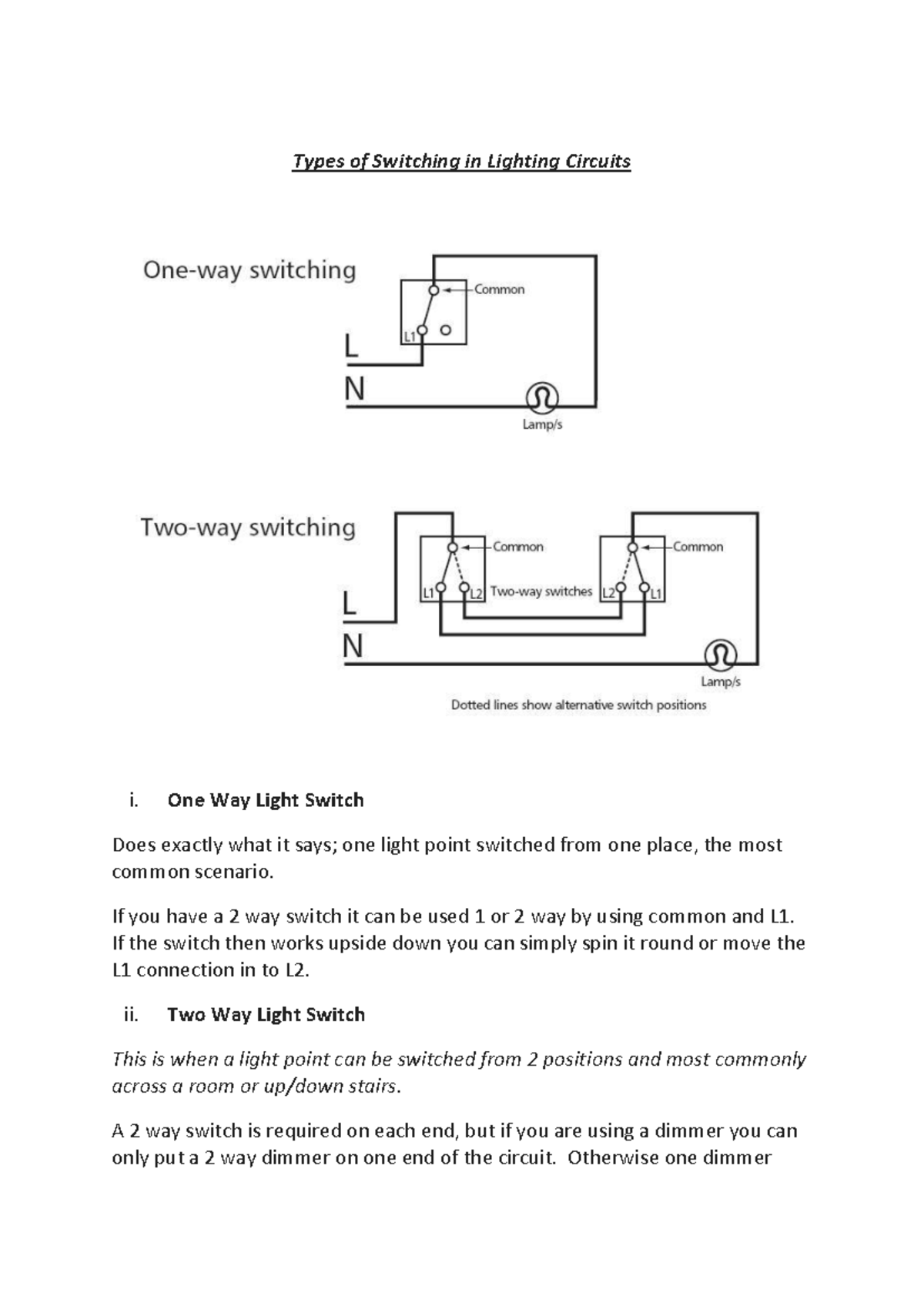 Types of Switching in Lighting Circuits - One Way Light Switch Does ...