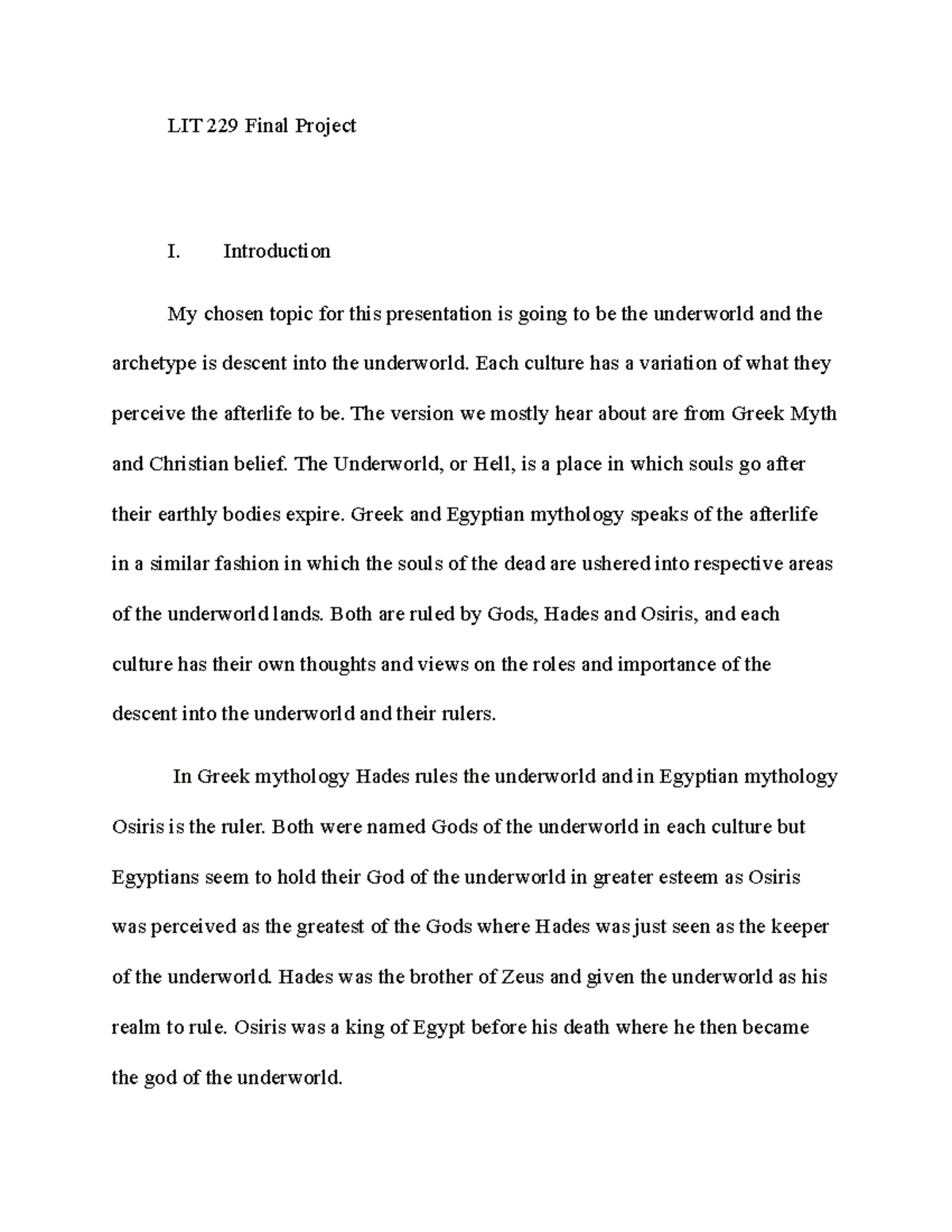 LIT 229 World Mythology FInal Project - LIT 229 Final Project I ...