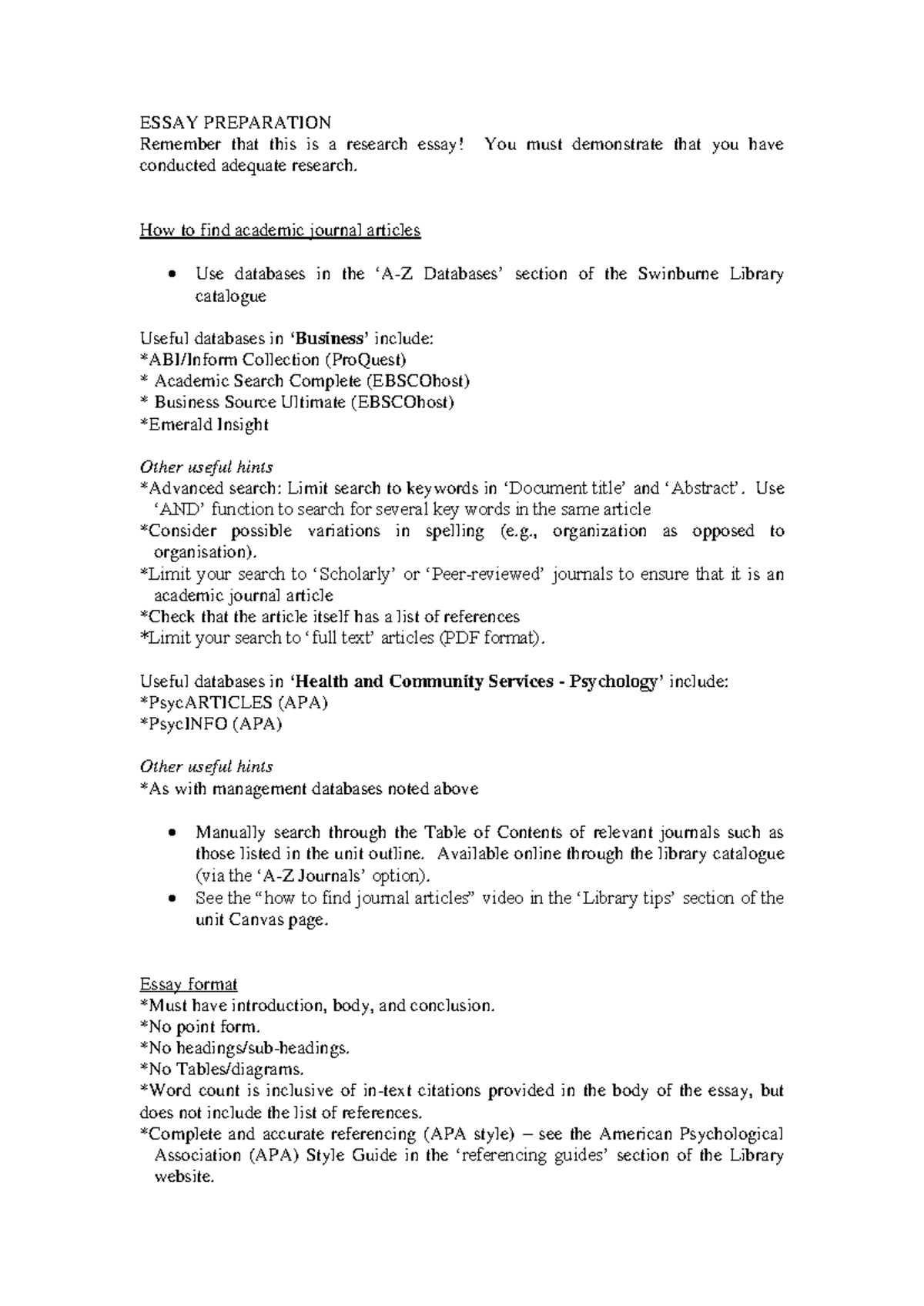 Essay preparation HRM - ESSAY PREPARATION Remember that this is a research essay! You must - Studocu