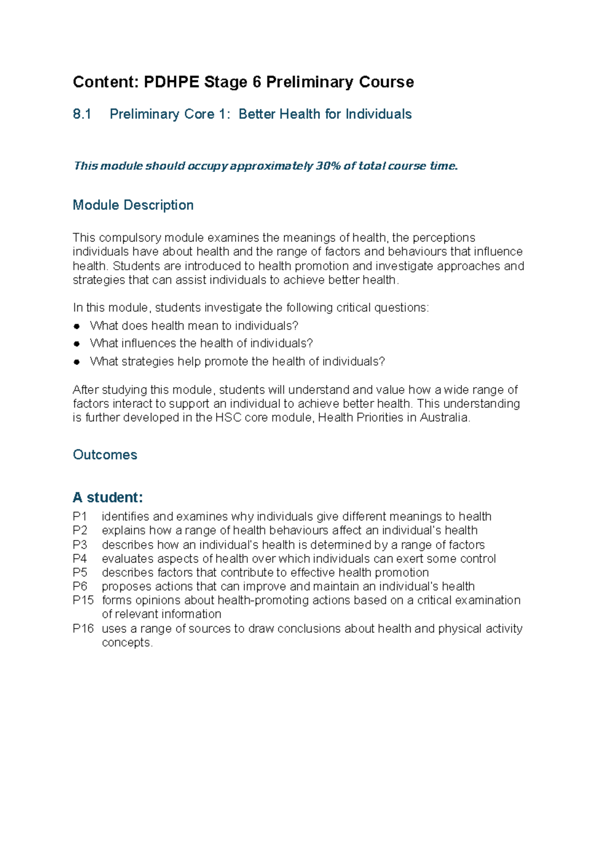 Prelim Exam Syllabus - random - Content: PDHPE Stage 6 Preliminary ...