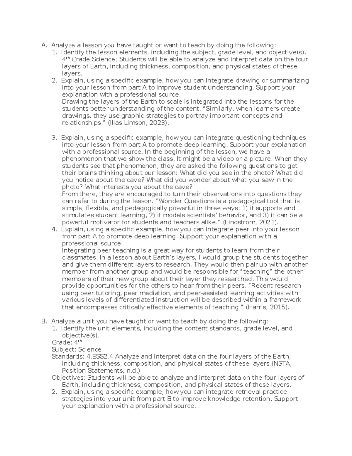 D186task3-passed - A. Analyze a lesson you have taught or want to teach ...
