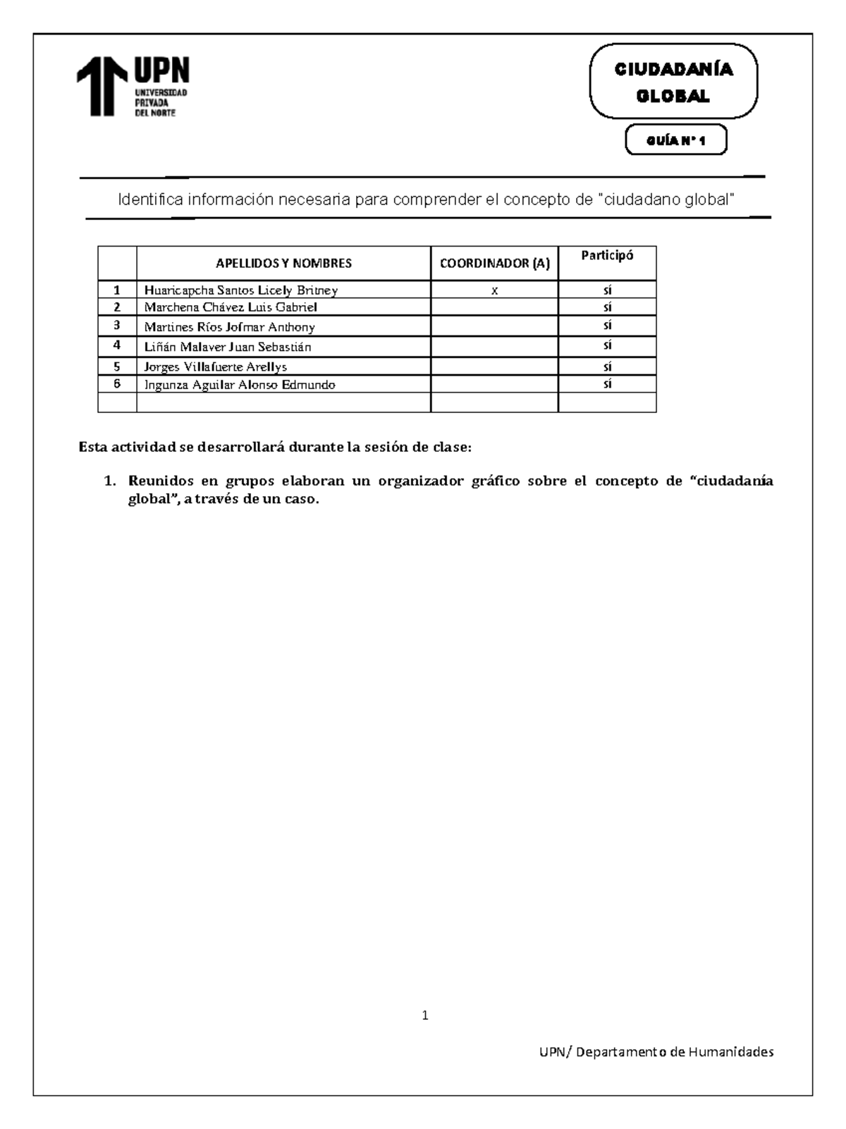 Ciudadanía Global - 1 UPN/ Departamento de Humanidades Identifica ...