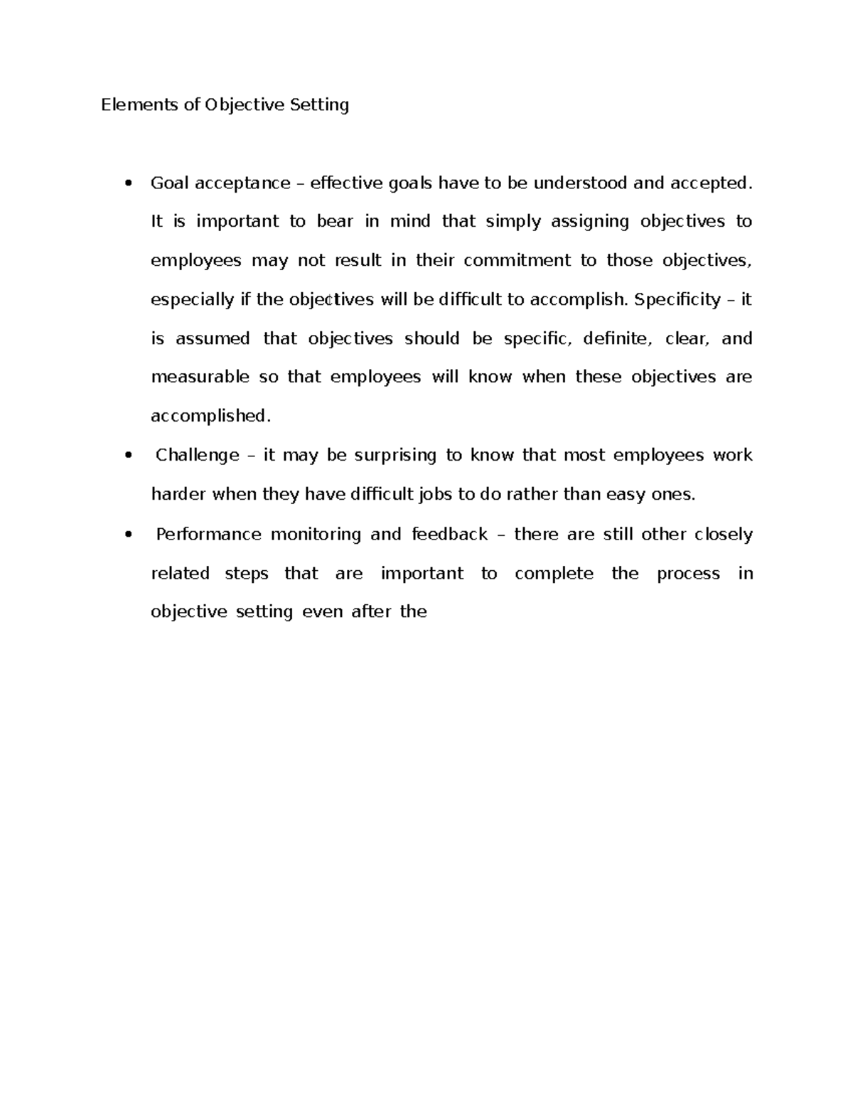 Elements of Objective Setting - It is important to bear in mind that ...