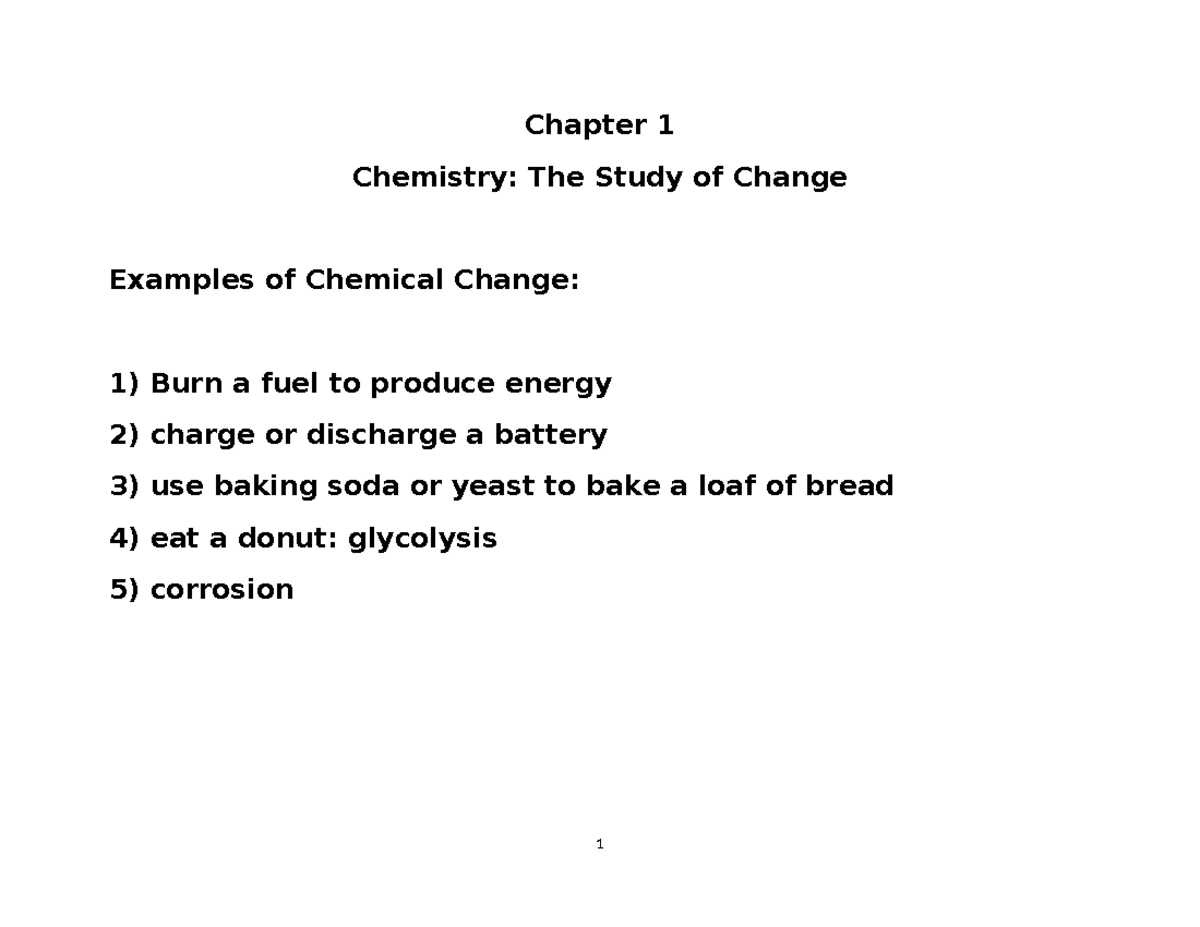 Chapter 1 summary - notes - Chapter 1 Chemistry: The Study of Change ...