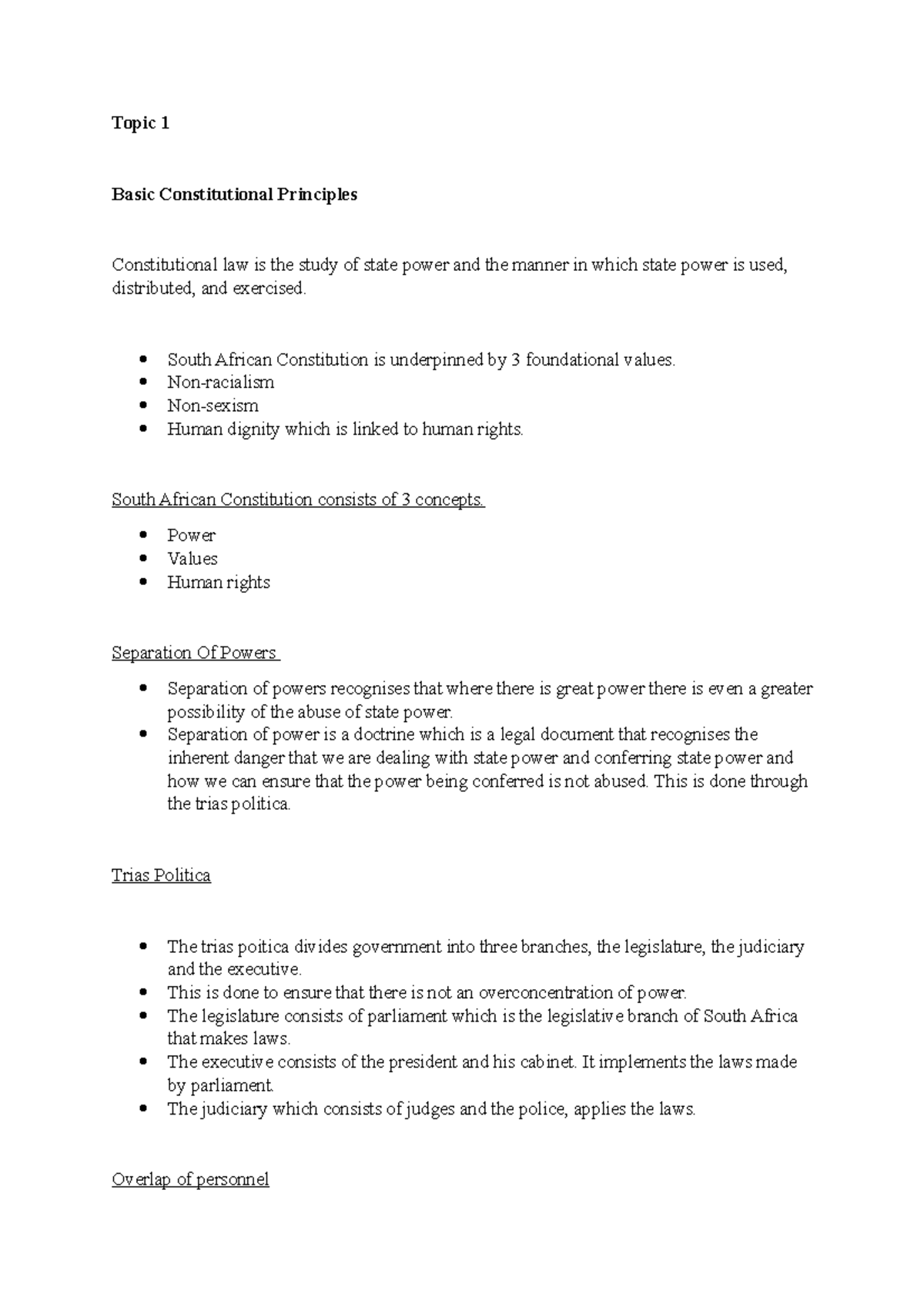 Topic 1 - First semester notes for constitutional law - Topic 1 Basic ...