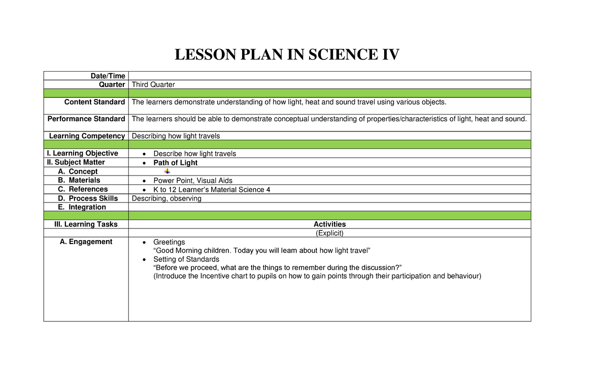 Yeye - LESSON PLAN IN SCIENCE IV Date/Time Quarter Third Quarter ...