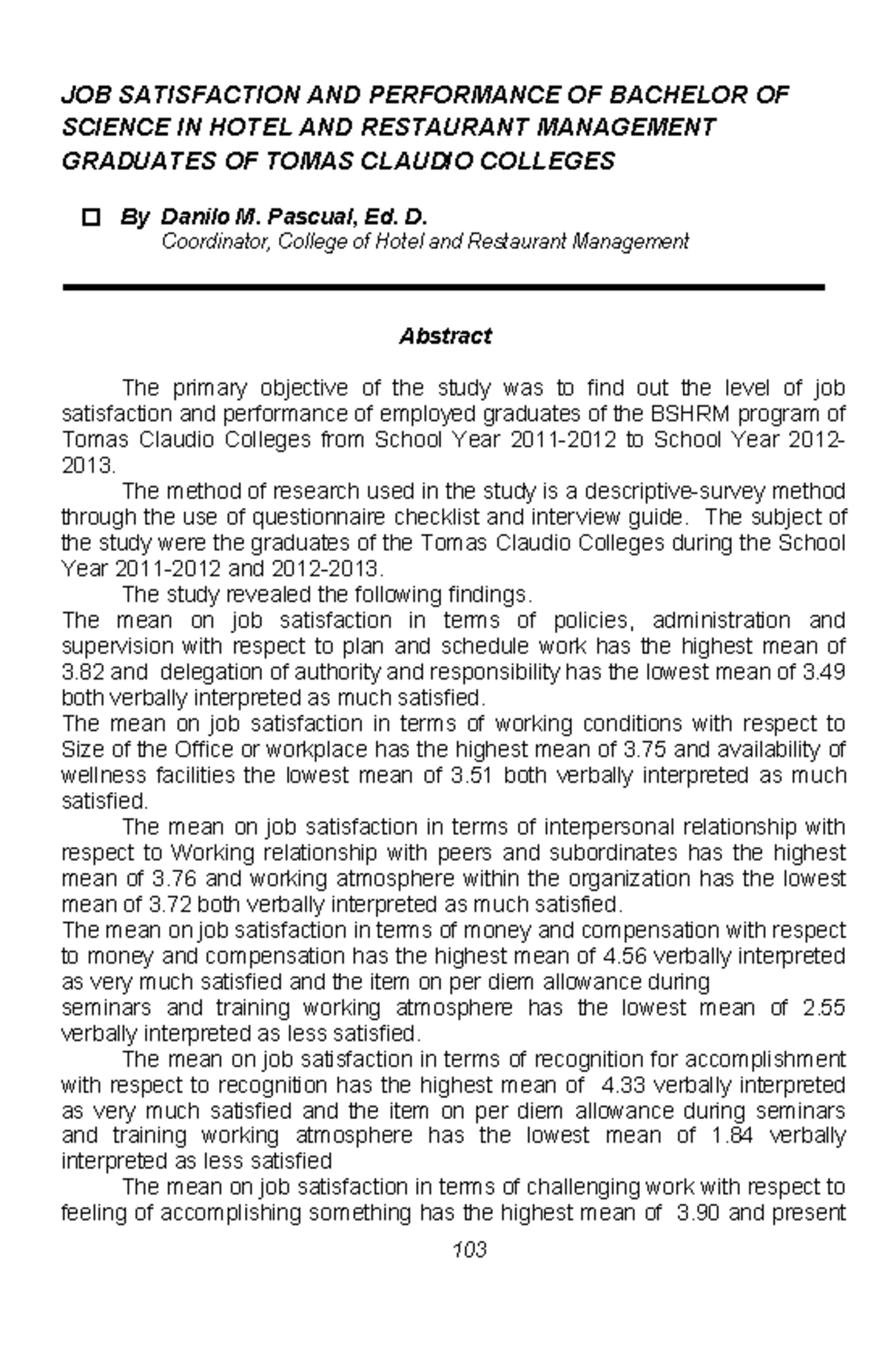 103-125 job satisfaction and perfornance of bshrm - JOB SATISFACTION ...